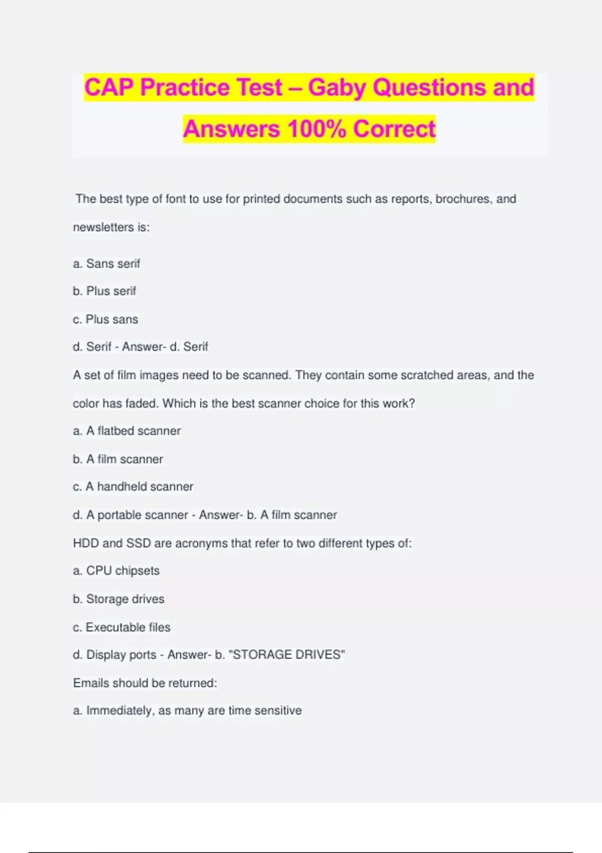 CAP Practice Test – Gaby Questions and Answers 100% Correct - CAP ...