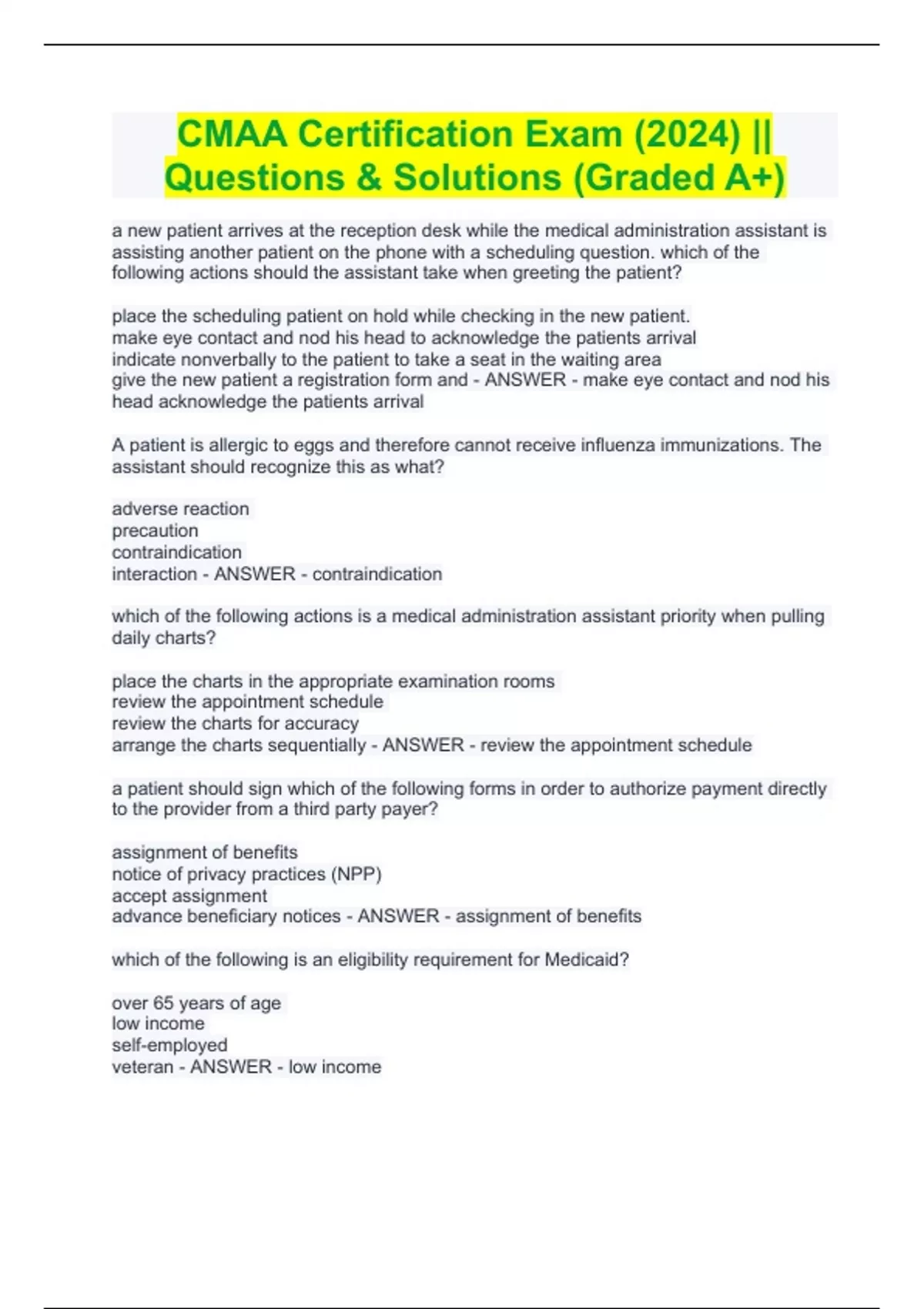 CMAA Certification Exam (2024) || Questions & Solutions (Graded A+ ...