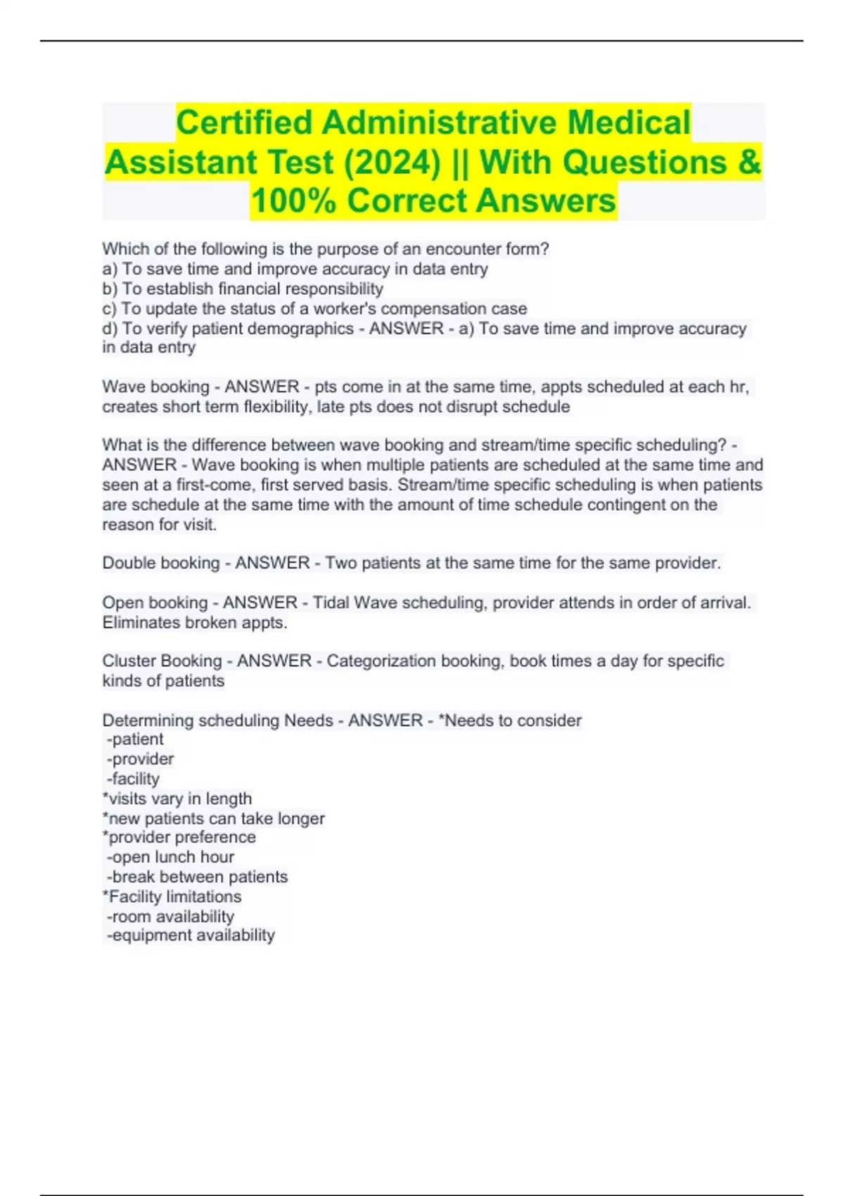 Certified Administrative Medical Assistant Test (2024) || With ...