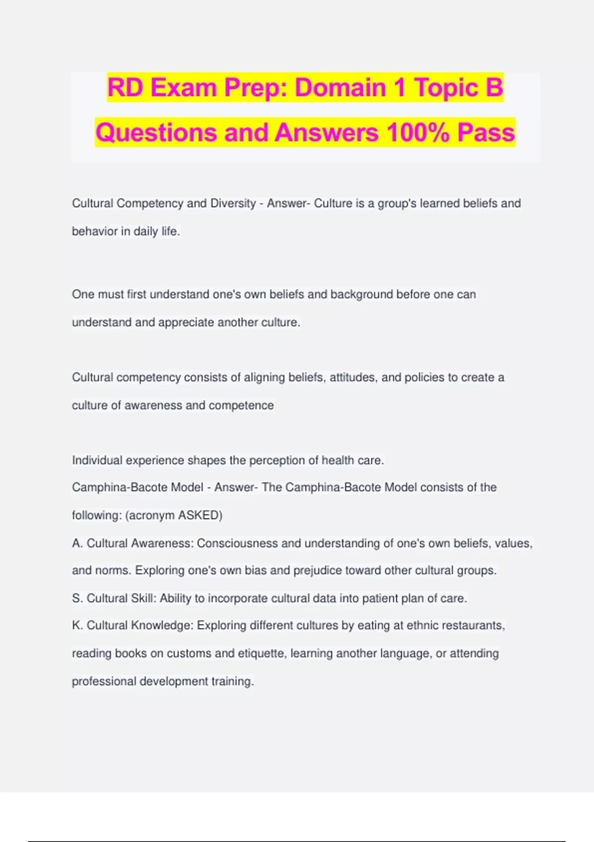 RD Exam Prep: Domain 1 Topic B Questions and Answers 100% Pass - RD ...
