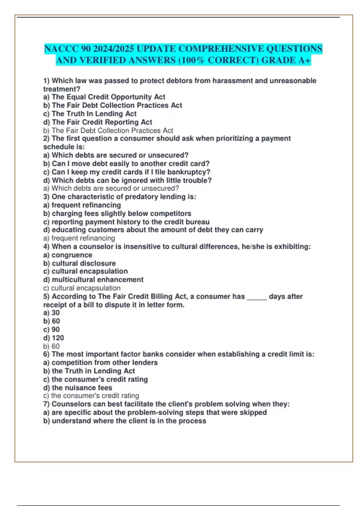 NACCC 90 2024/2025 UPDATE COMPREHENSIVE QUESTIONS AND VERIFIED ANSWERS ...