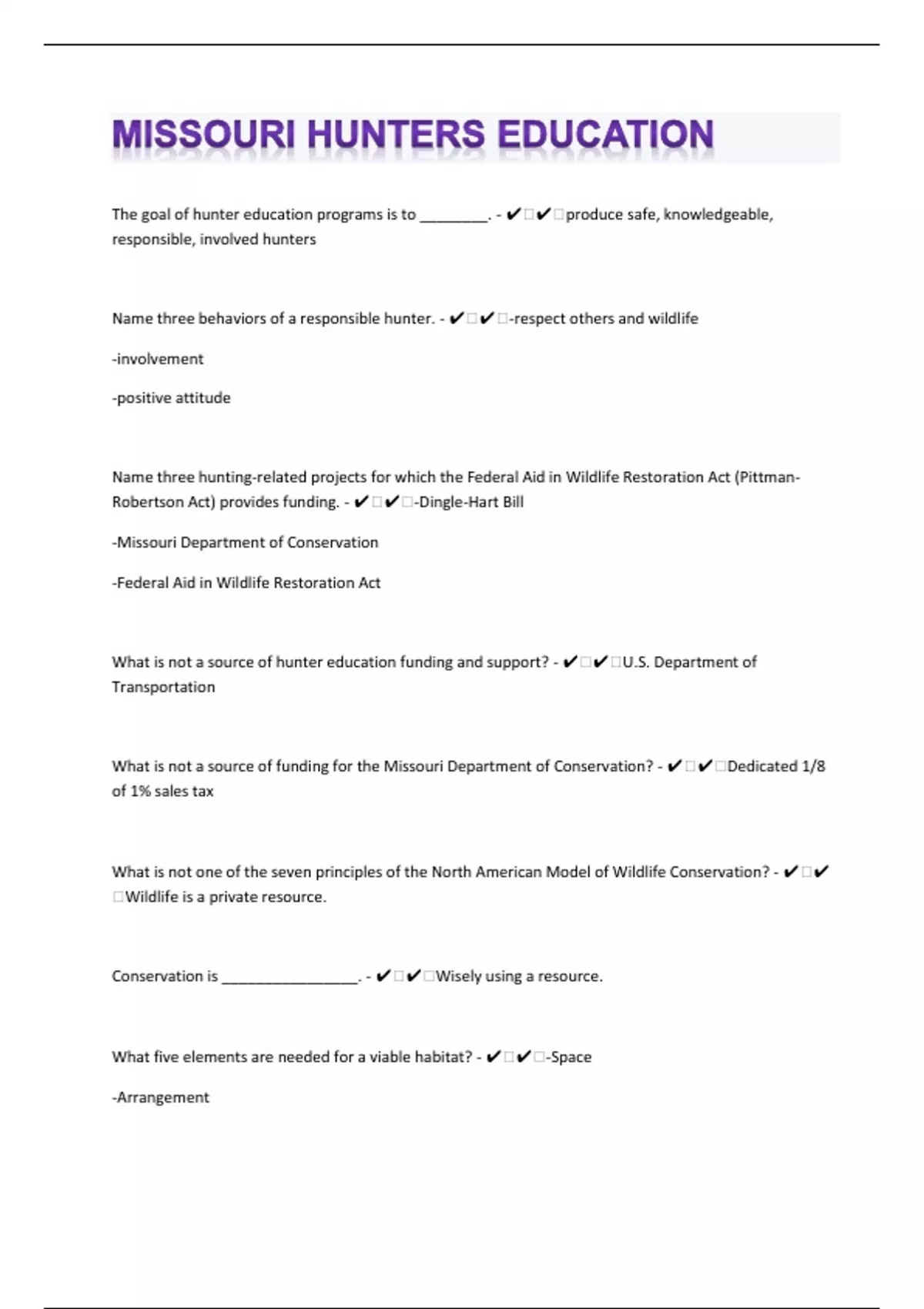 Missouri Hunters Education 96 Questions With Completely Correct Answers ...