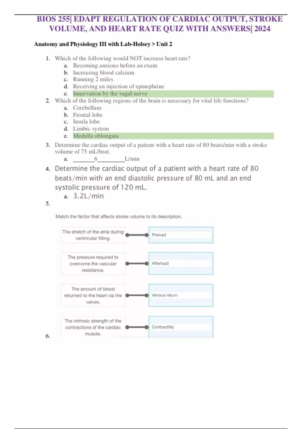 BIOS 255| EDAPT REGULATION OF CARDIAC OUTPUT, STROKE VOLUME, AND HEART ...