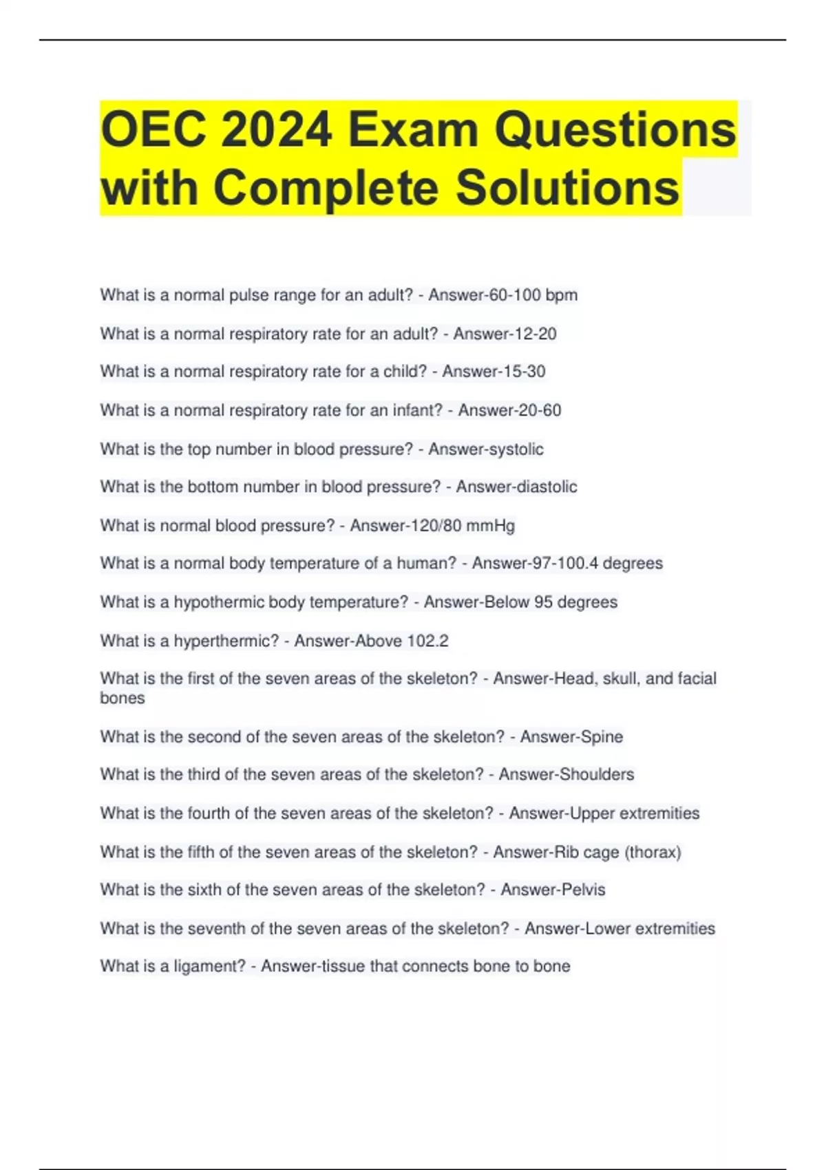 OEC 2024 Exam Questions with Complete Solutions - OEC - Stuvia US
