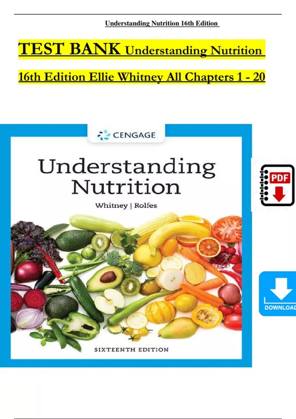 TEST BANK for Understanding Nutrition, 16th Edition by Ellie Whitney ...