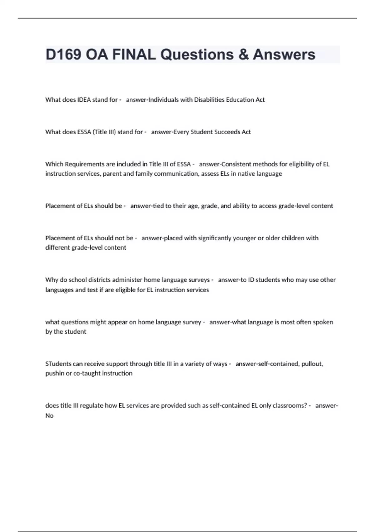 D169 OA FINAL Questions & Answers - WGU D169 - Stuvia US