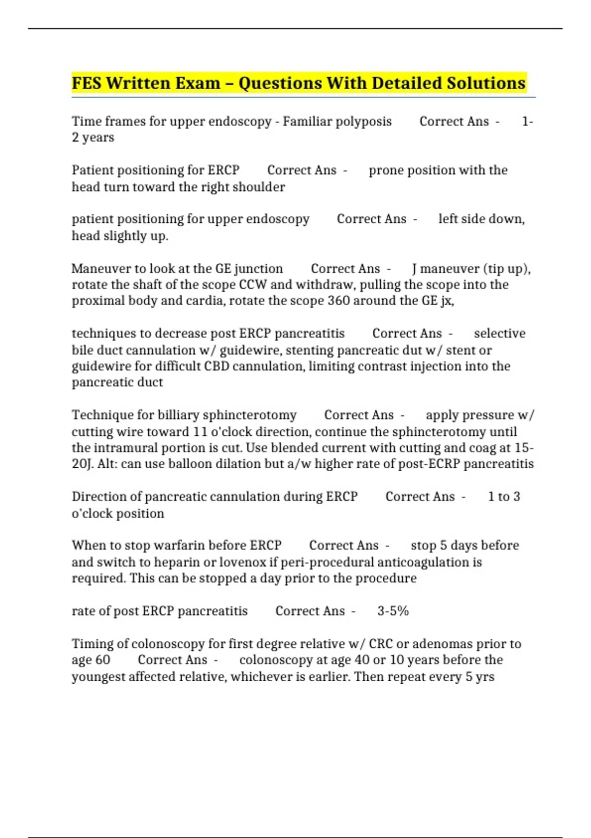 PACKAGE::- FES EXAMS - FUNDAMENTALS OF ENDOSCOPIC SURGERY - Stuvia US