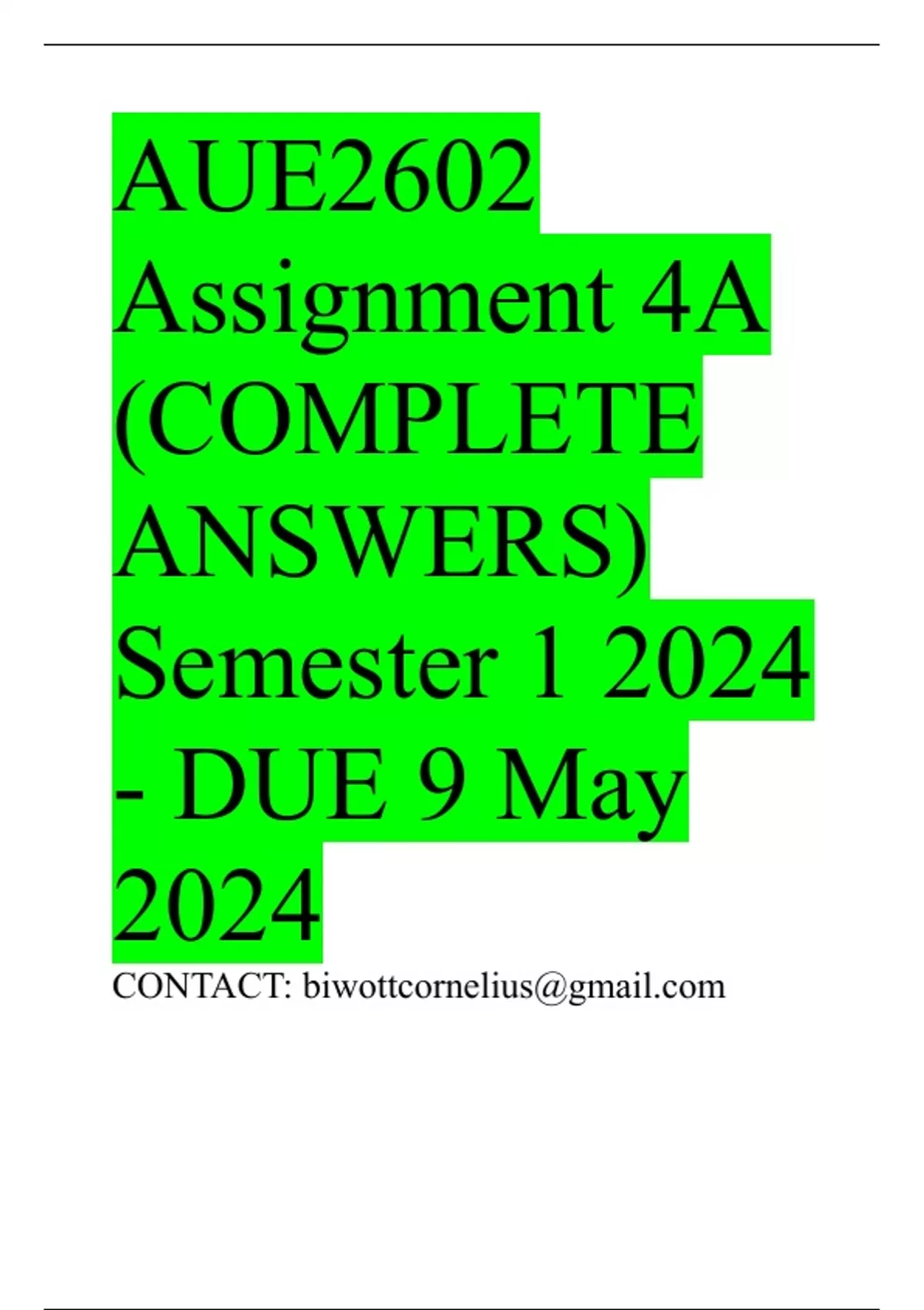 AUE2602 Assignment 4A (COMPLETE ANSWERS) Semester 1 2024 - DUE 9 May ...