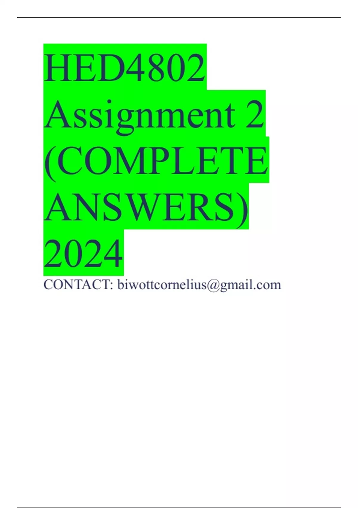 HED4802 Assignment 2 (COMPLETE ANSWERS) 2024 - HED4802 - Stuvia SA