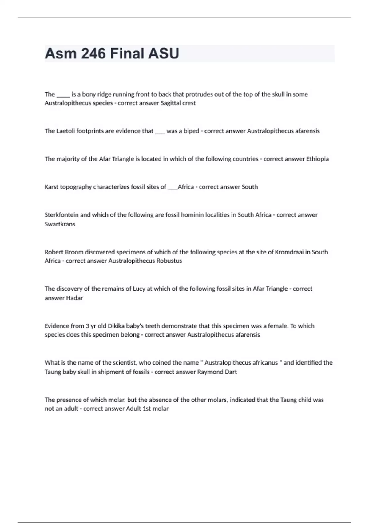 Asm 246 Final ASU Arizona State University - Question and answers ...