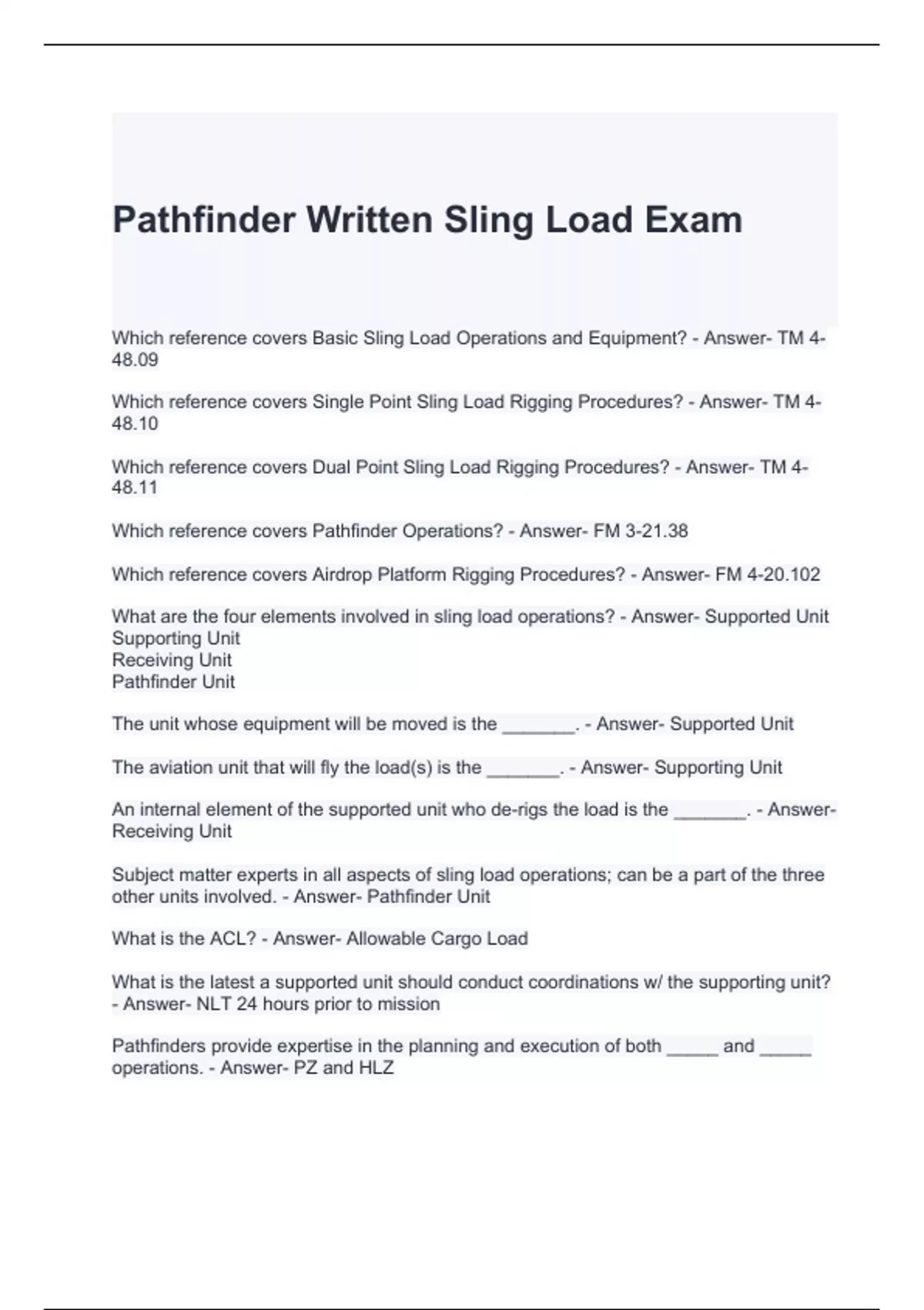 Pathfinder Written Sling Load Exam Questions and Answers - Pathfinder ...