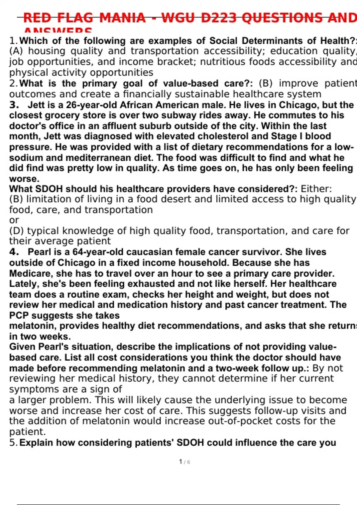 RED FLAG MANIA - WGU D223 QUESTIONS AND ANSWERS - WGU D223 - Stuvia US