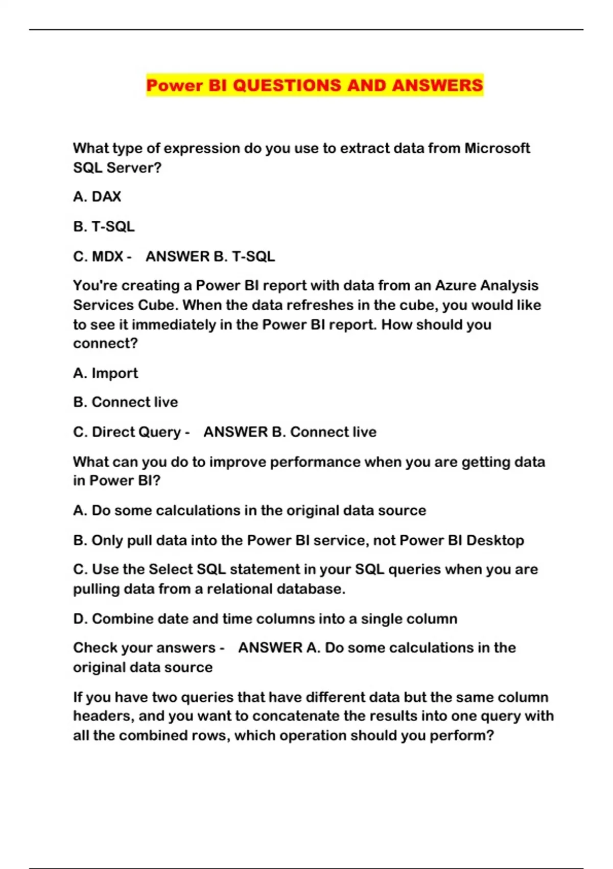 Power BI QUESTIONS AND ANSWERS - Power BI - Stuvia UK