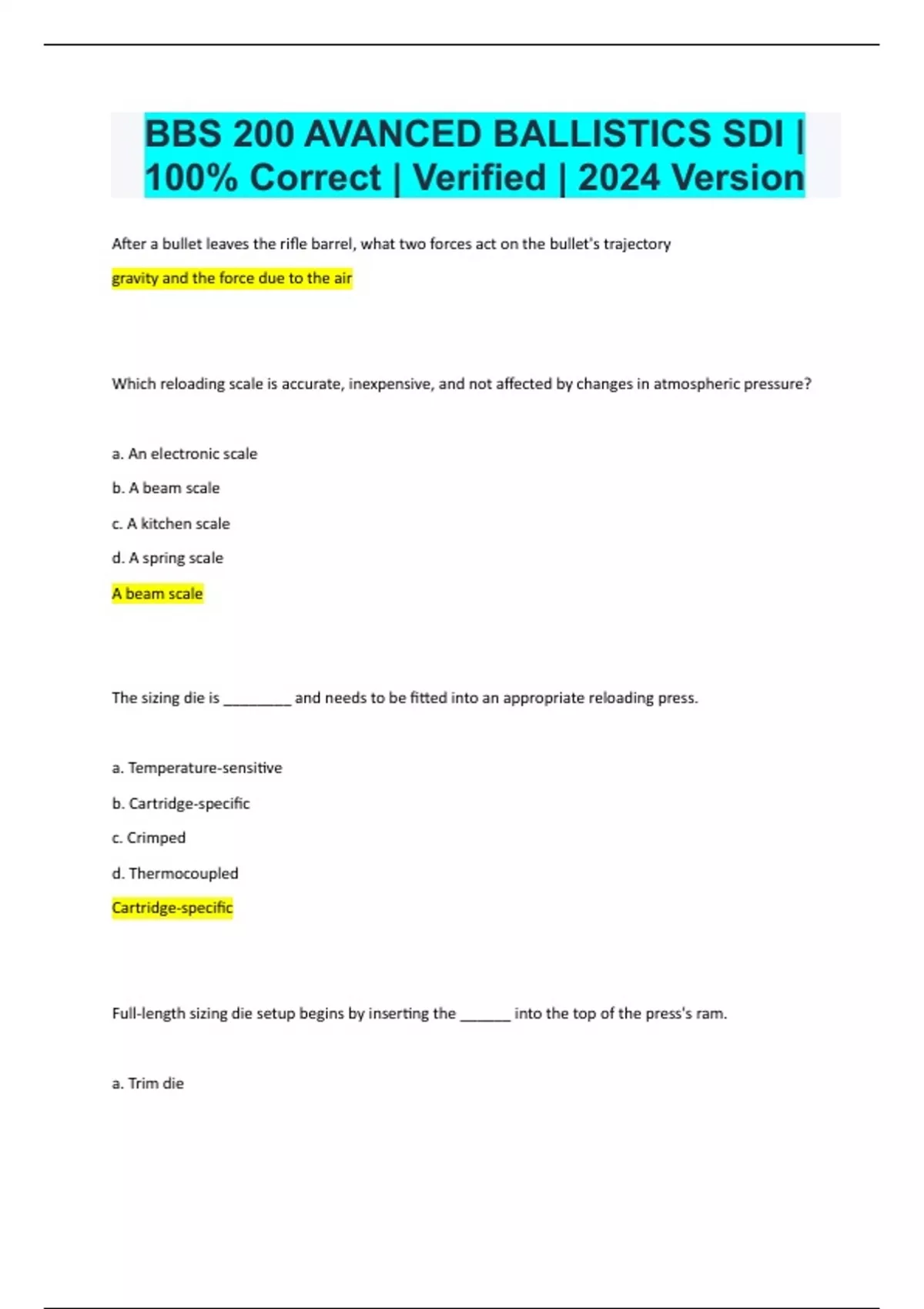 BBS 200 AVANCED BALLISTICS SDI | 100% Correct | Verified | 2024 Version - BBS 200 AVANCED ...