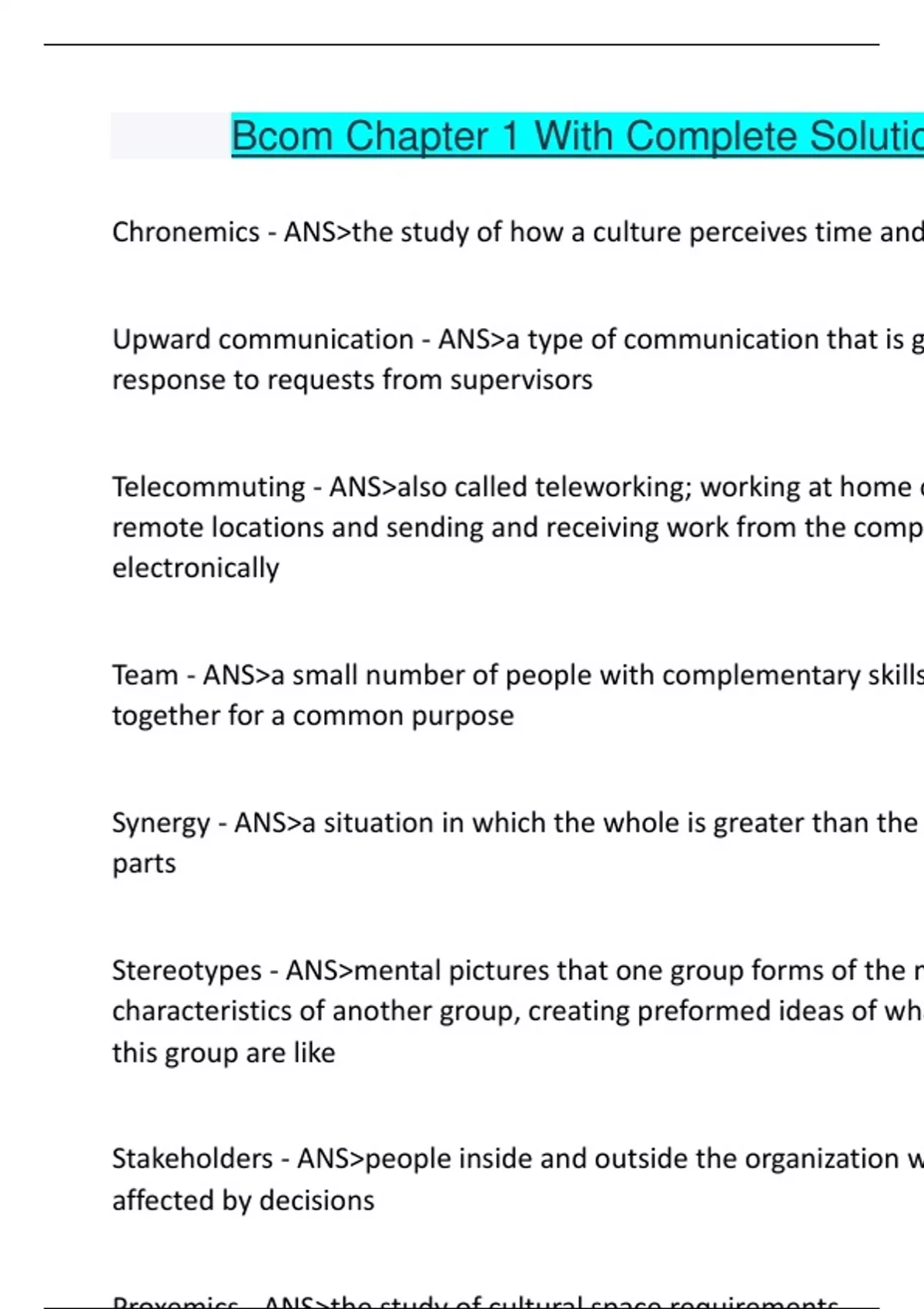 Bcom Chapter 1 With Complete Solutions!! - B com - Stuvia US