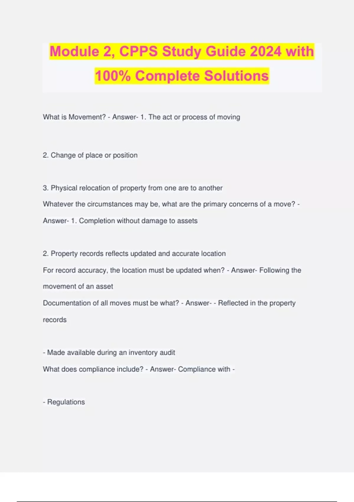 Module 2, CPPS Study Guide 2024 with 100% Complete Solutions - CPPS - Stuvia US