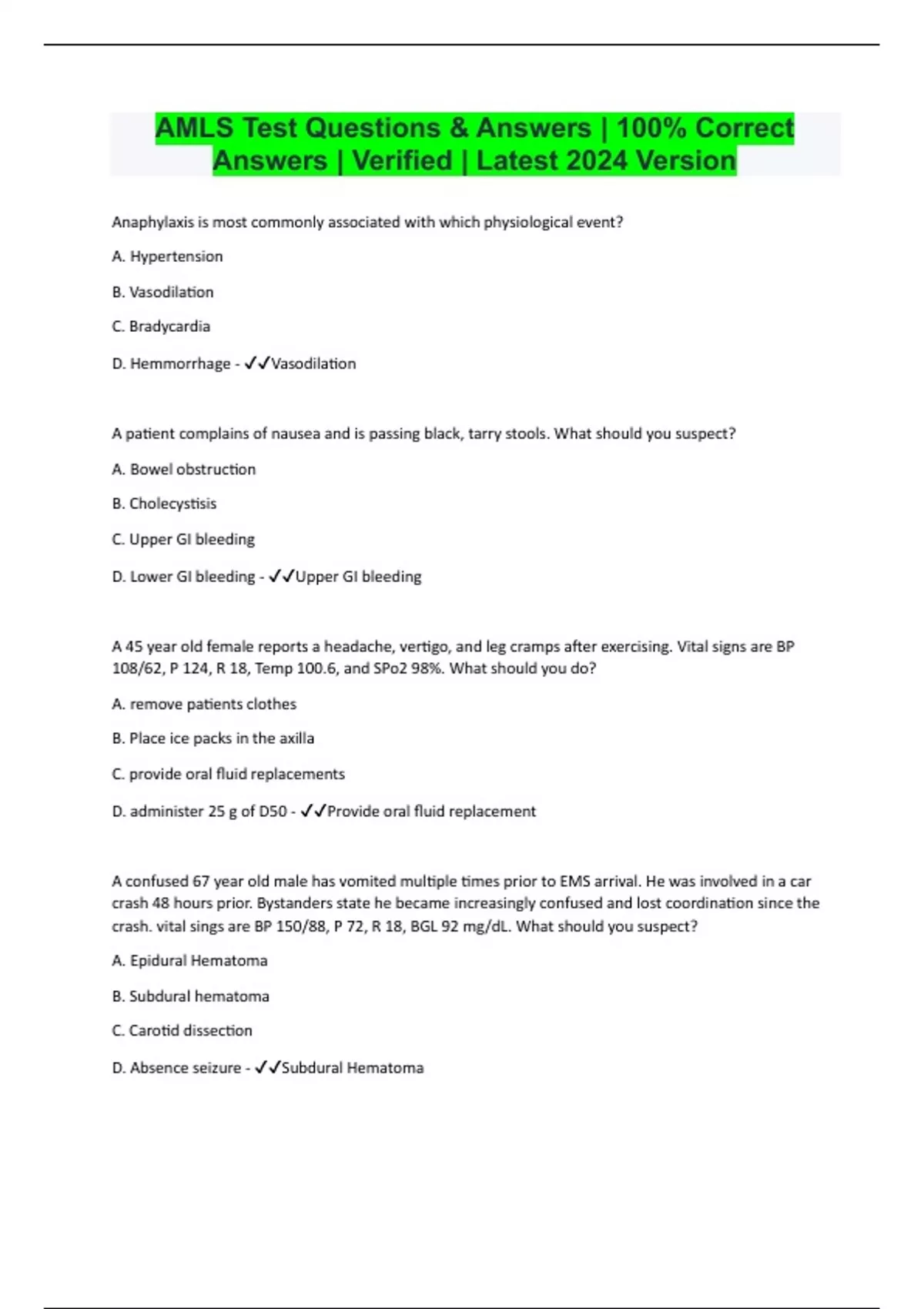 AMLS Test Questions & Answers | 100% Correct Answers | Verified ...