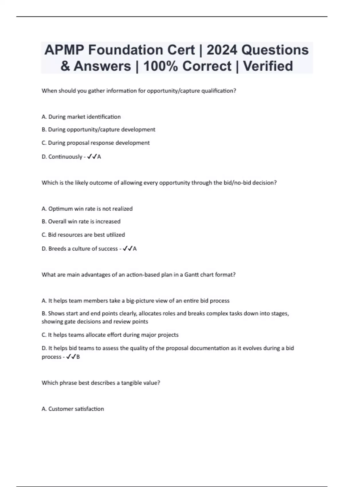 Apmp Foundation Cert 2024 Questions And Answers 100 Correct Verifie Apmp Foundation Cert