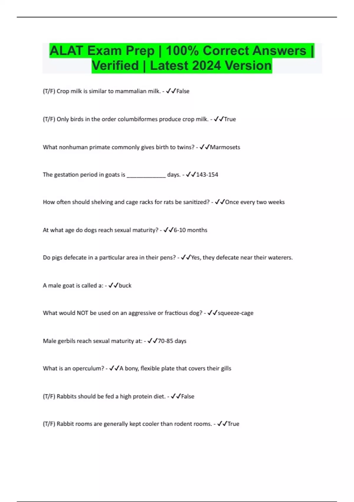 ALAT Bundled Exams Questions and Answers Latest Versions (2024/2025 ...