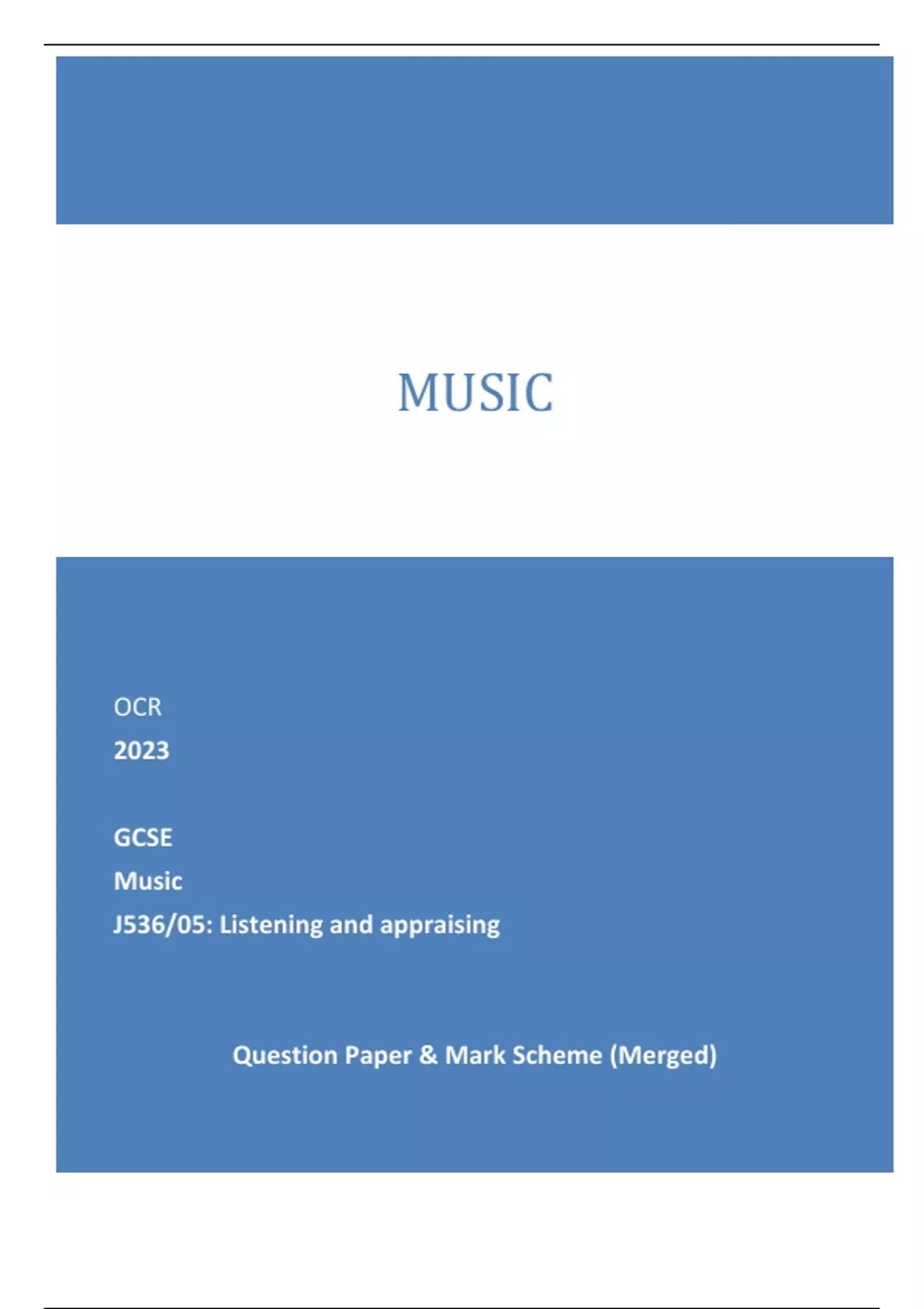 OCR 2023 GCSE Music J536/05: Listening and appraising Question Paper ...