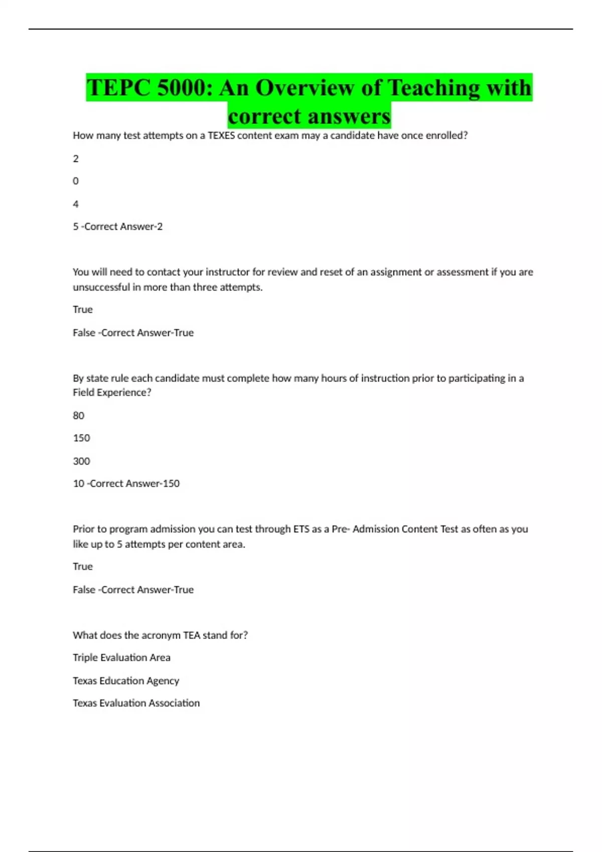 TEPC 5000: An Overview of Teaching with correct answers - TEPC 5000 ...