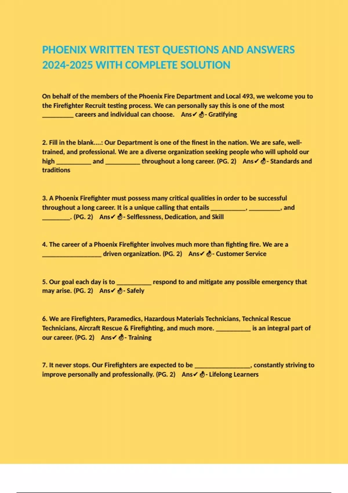 PHOENIX WRITTEN TEST QUESTIONS AND ANSWERS WITH COMPLETE SOLUTION ...