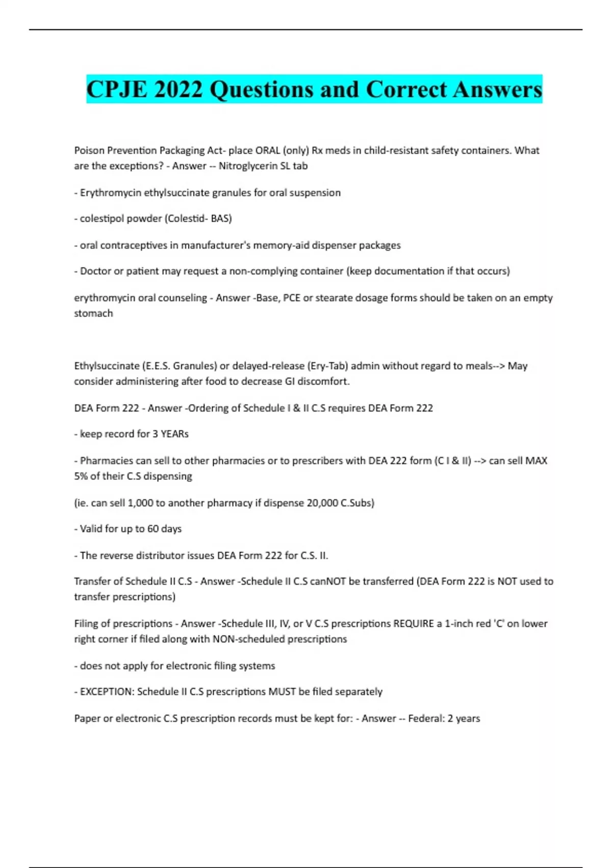 CPJE 2022 Questions and Correct Answers - CPJE - Stuvia US