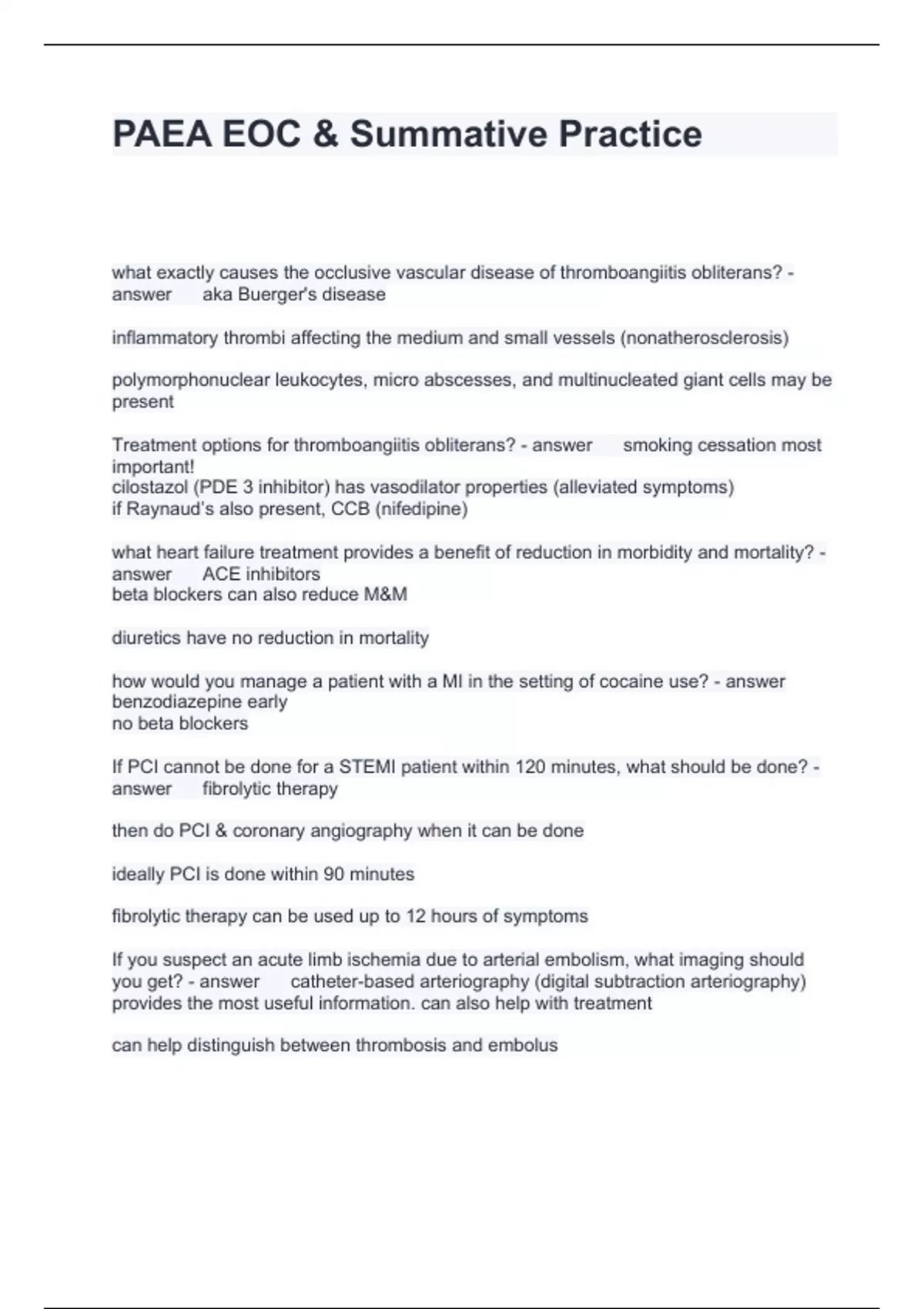 PAEA EOC & Summative Practice Questions and Answers 2024 - PAEA - Stuvia US