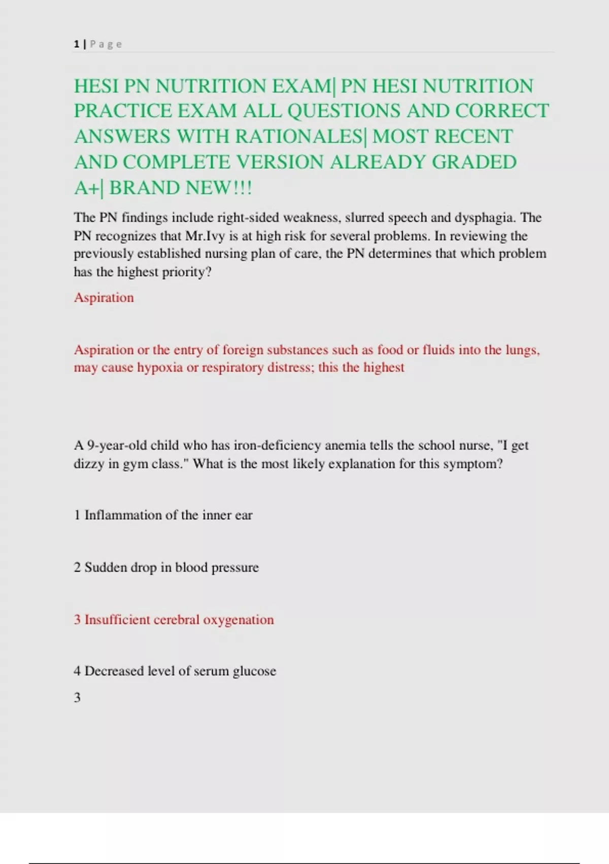 RN HESI NUTRITION EXAM/ HESI PN NUTRITION EXAM| PN HESI NUTRITION ...