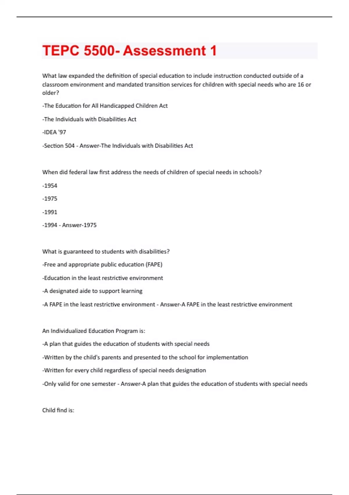 TEPC 5500- Assessment 1 latest questions and answers all are correct ...