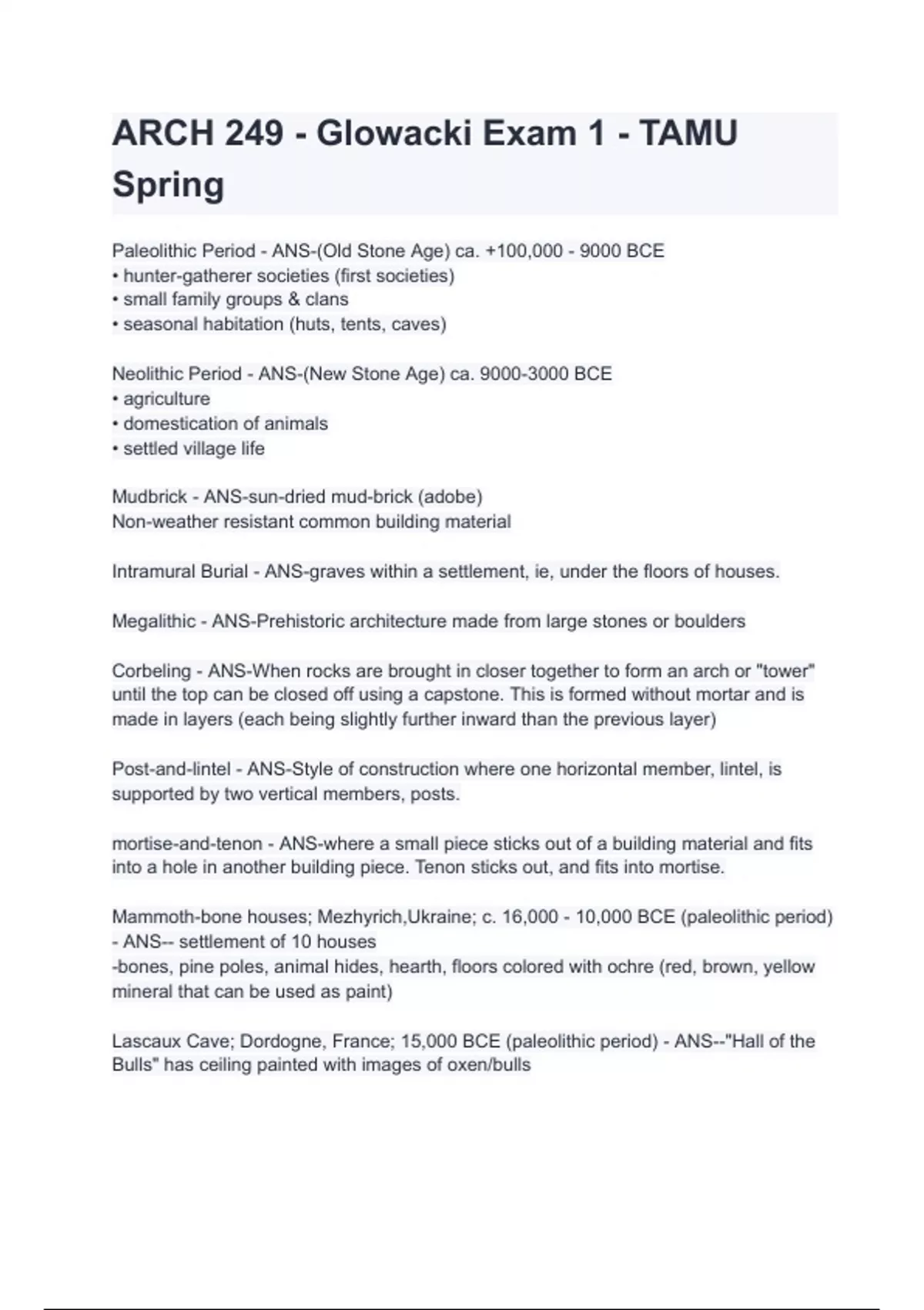 ARCH 249 - Glowacki Exam 1 - TAMU Spring With 100% correct answers - ARCH 249 - Stuvia US