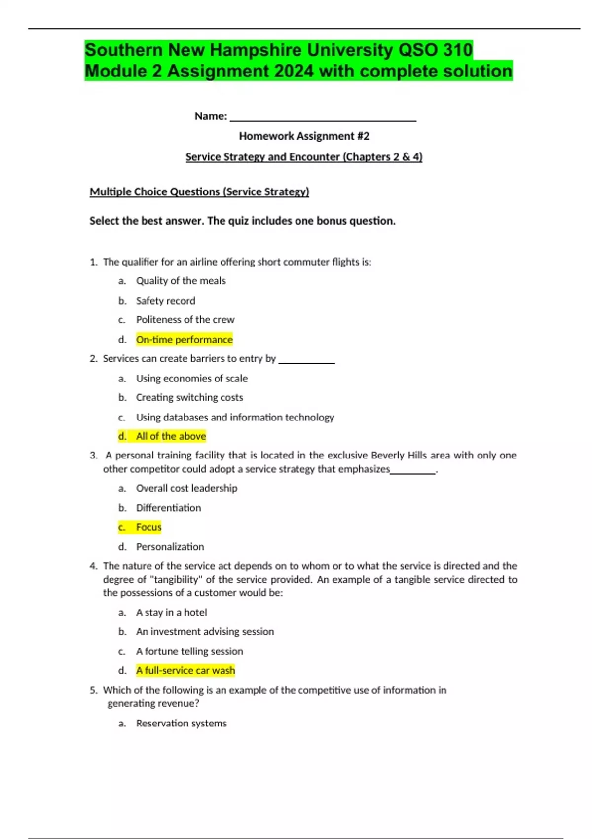 Southern New Hampshire University QSO 310 Module 2 Assignment 2024 with ...