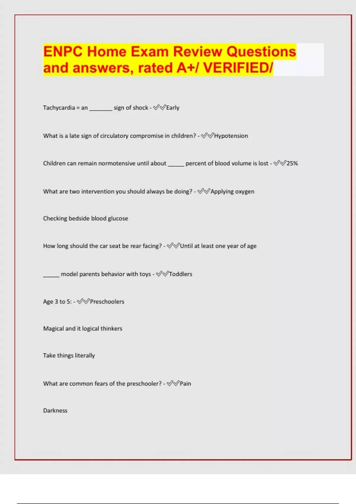 ENPC Home Exam Review Questions and answers, rated A+/ VERIFIED ...