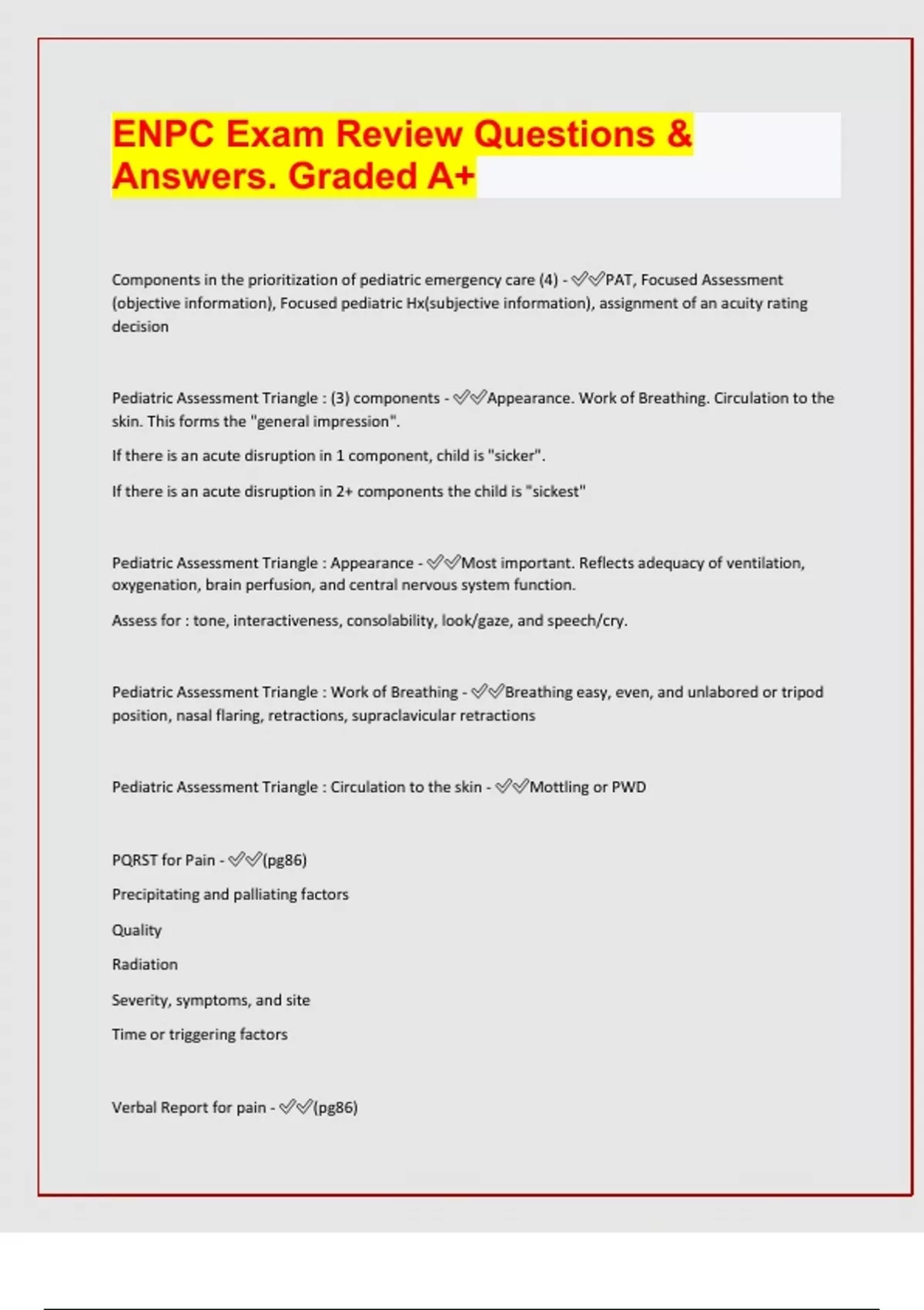 ENPC Exam Review Questions & Answers. Graded A+| LATEST EXAM ...