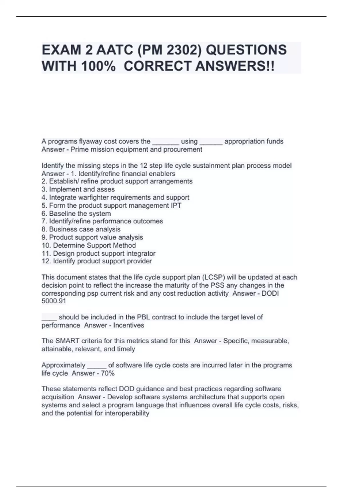 EXAM 2 AATC (PM 2302) QUESTIONS WITH 100% CORRECT ANSWERS!! - AATC ...