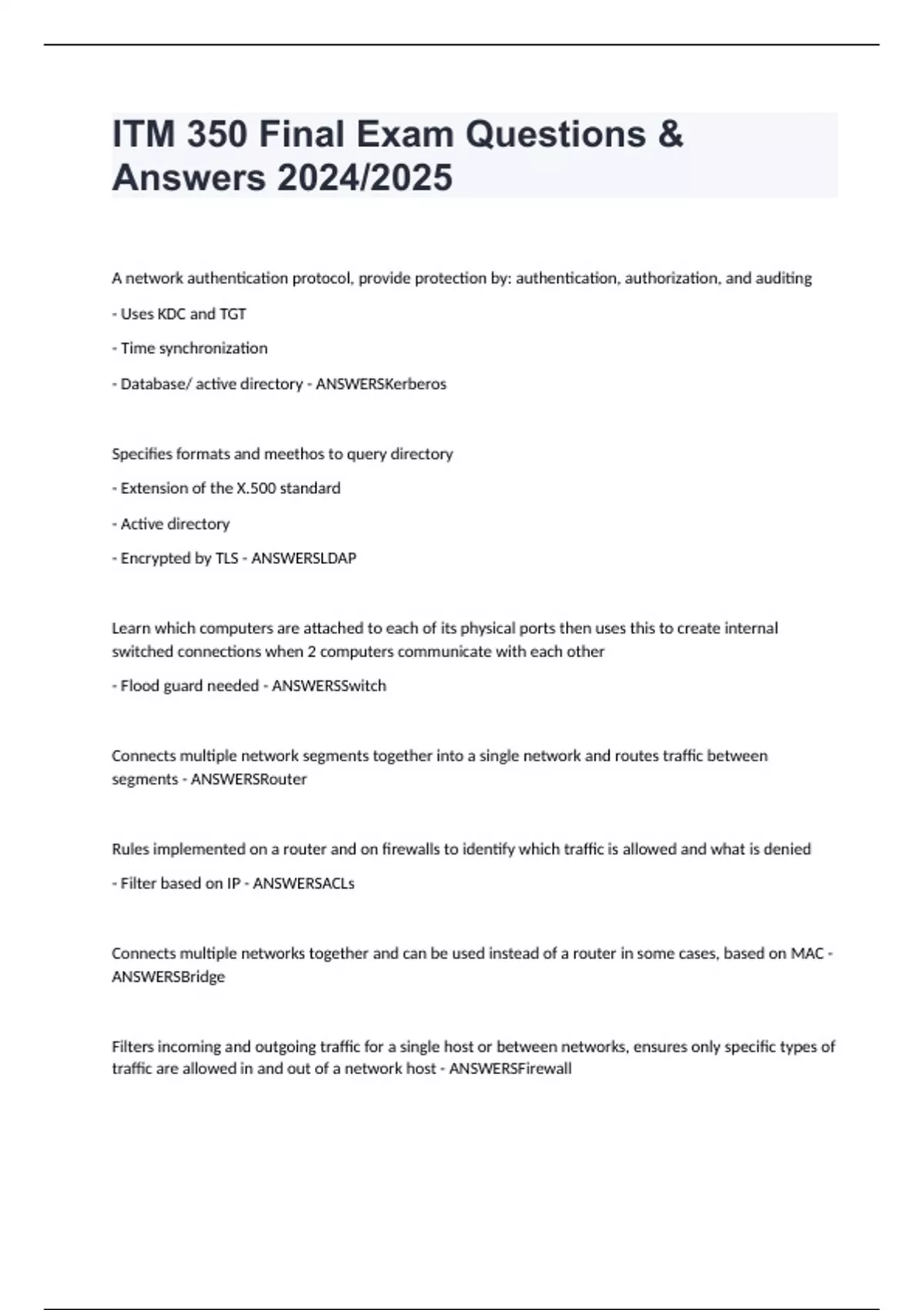 ITM 350 Final Exam Questions & Answers 2024/2025 - ITM 350 - Stuvia US