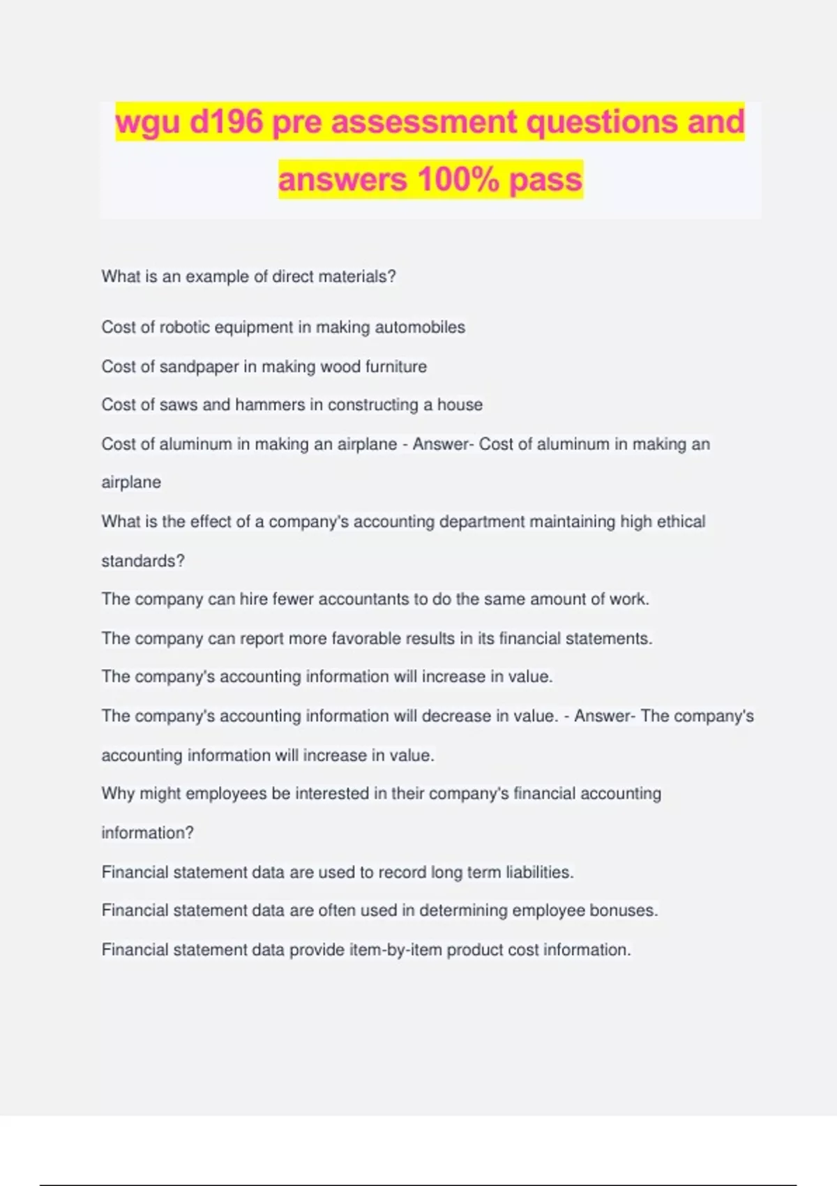 wgu d196 pre assessment questions and answers 100% pass - WGU D196 ...