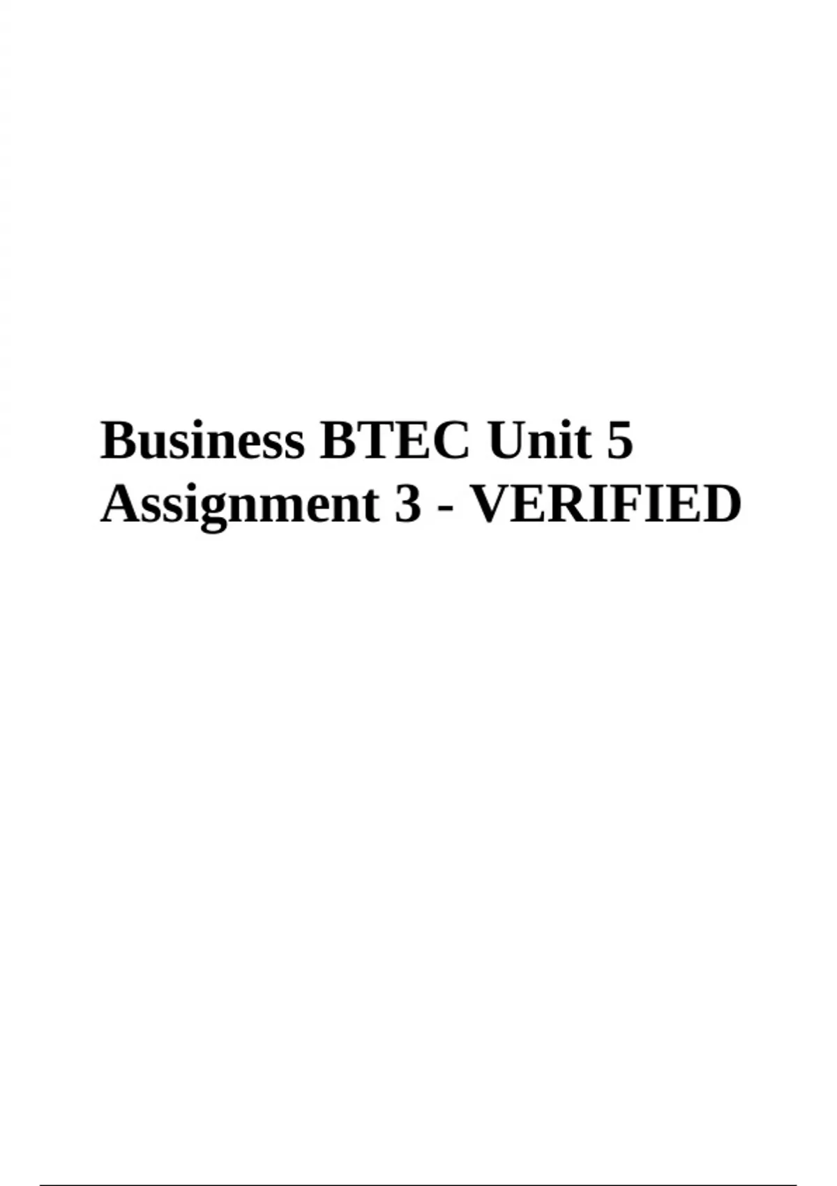 Business BTEC Unit 5 Assignment 3 - VERIFIED - Business BTEC Unit 5 ...