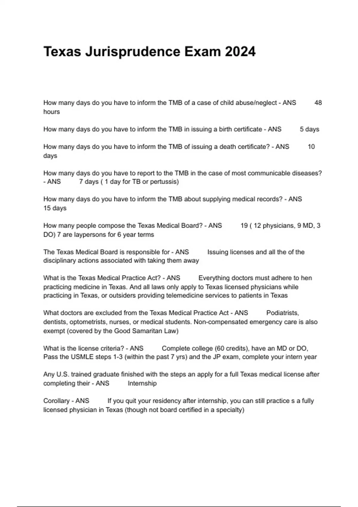 Texas Jurisprudence Exam 2024 Questions With Correct Answers - Texas ...