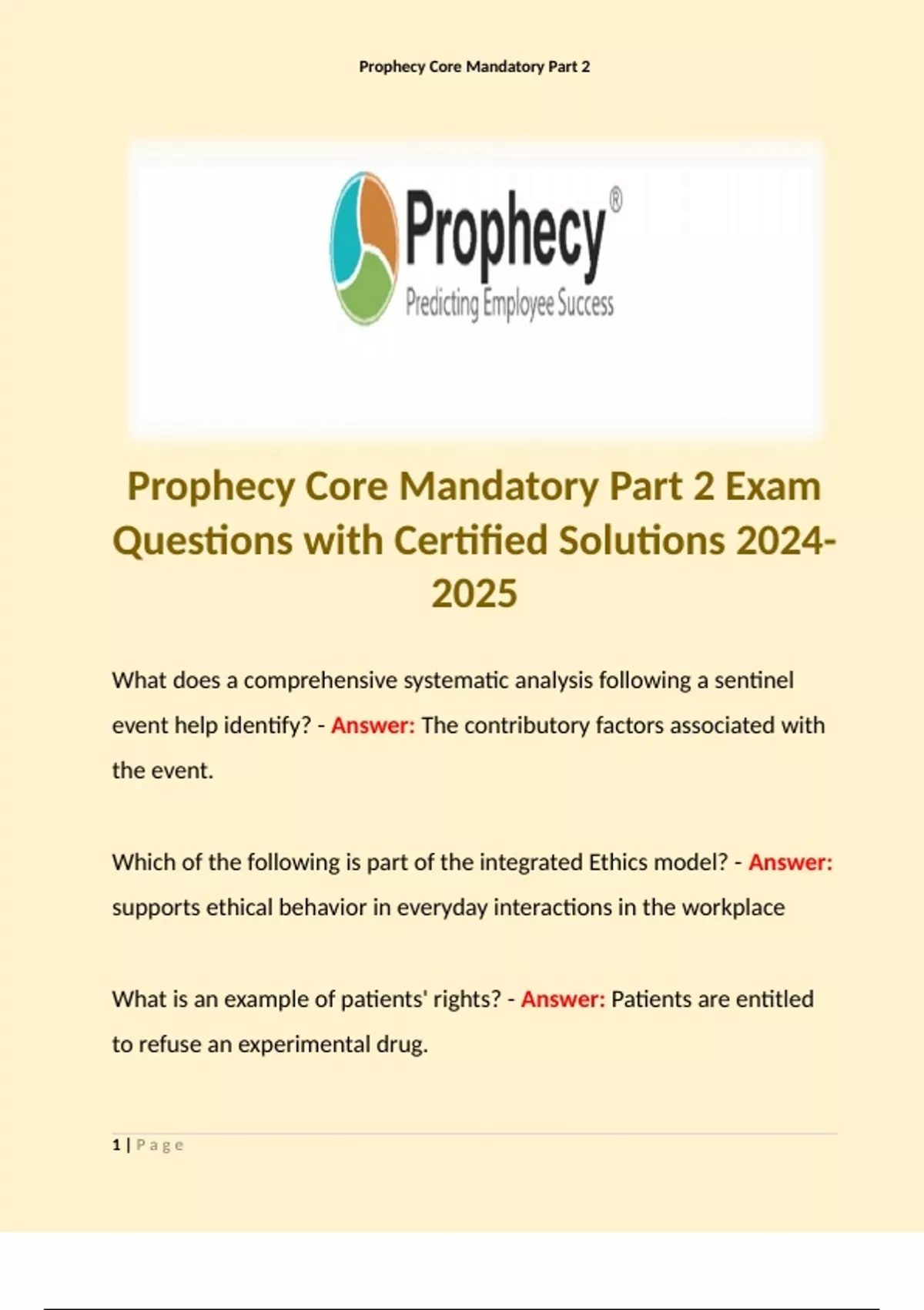 Prophecy Core Mandatory Part 2 Exam Questions with Certified Solutions ...