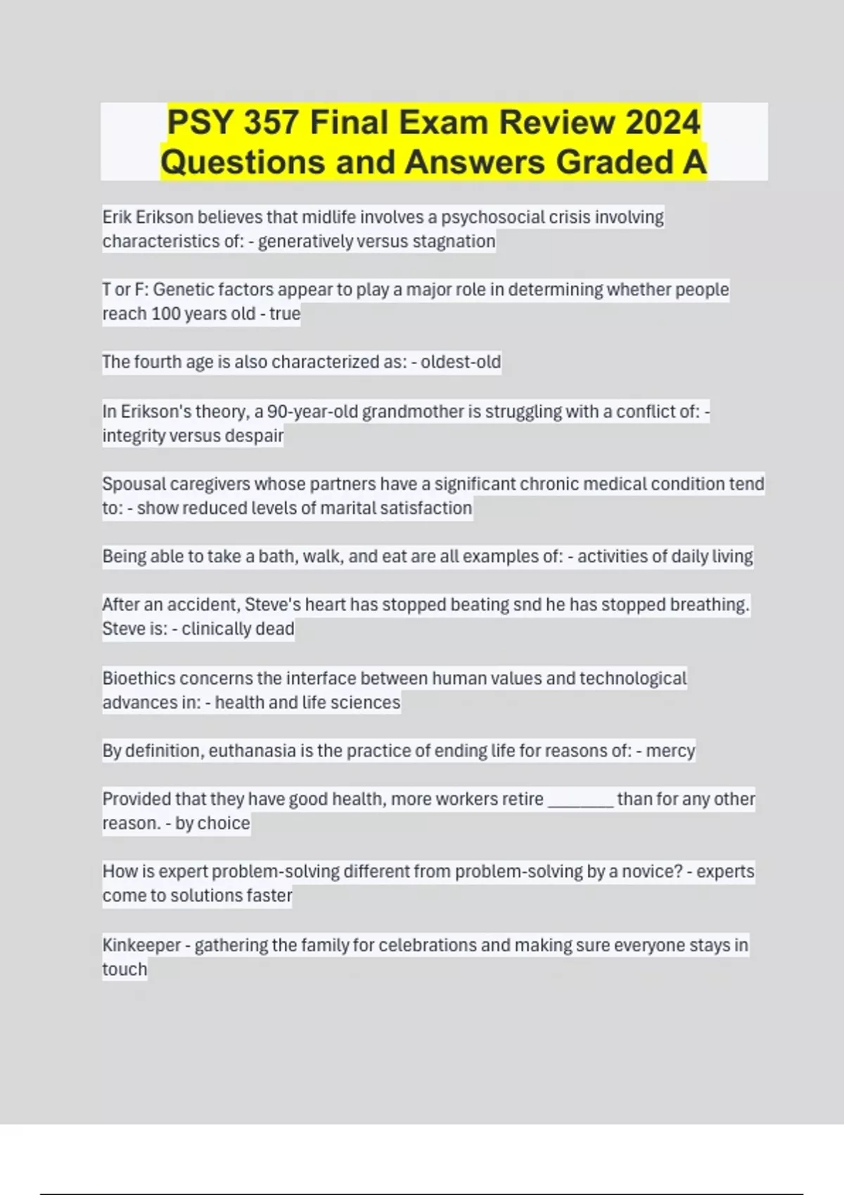 PSY 357 Final Exam Review 2024 Questions and Answers Graded A - PSY 357 ...