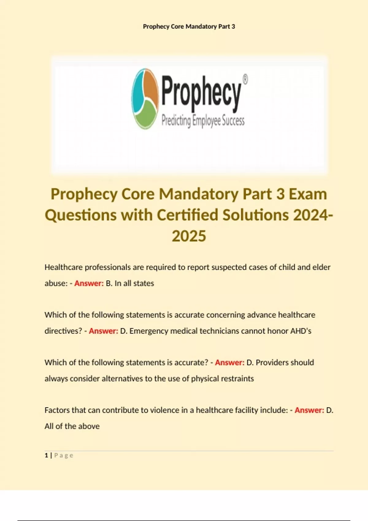 Prophecy Core Mandatory Part 3 Exam Questions with Certified Solutions ...
