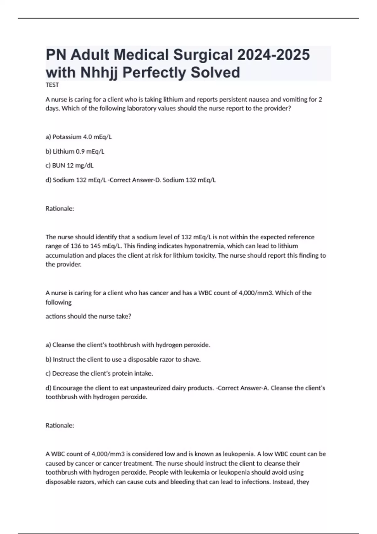 PN Adult Medical Surgical with Nhhjj Perfectly Solved TEST - PN Adult ...