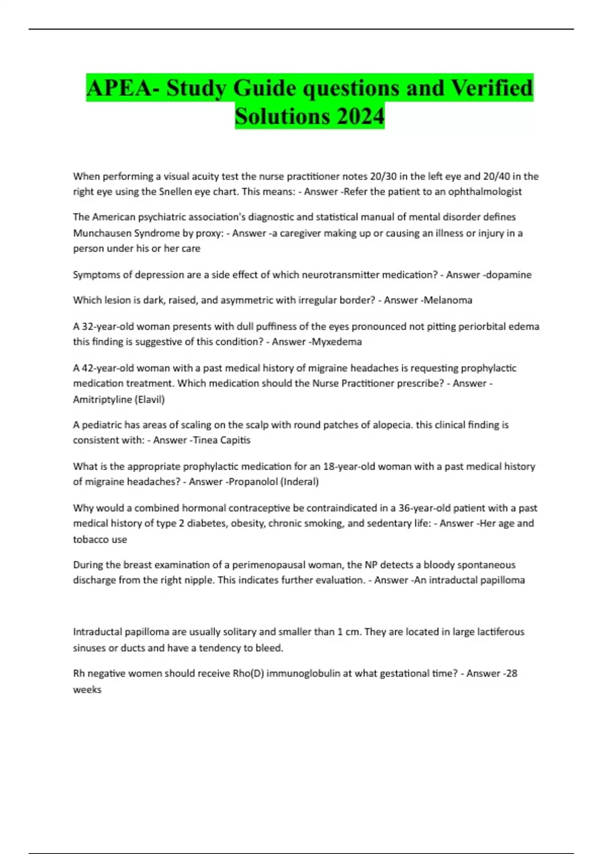 APEA- Study Guide questions and Verified Solutions 2024 - APEA - Stuvia US