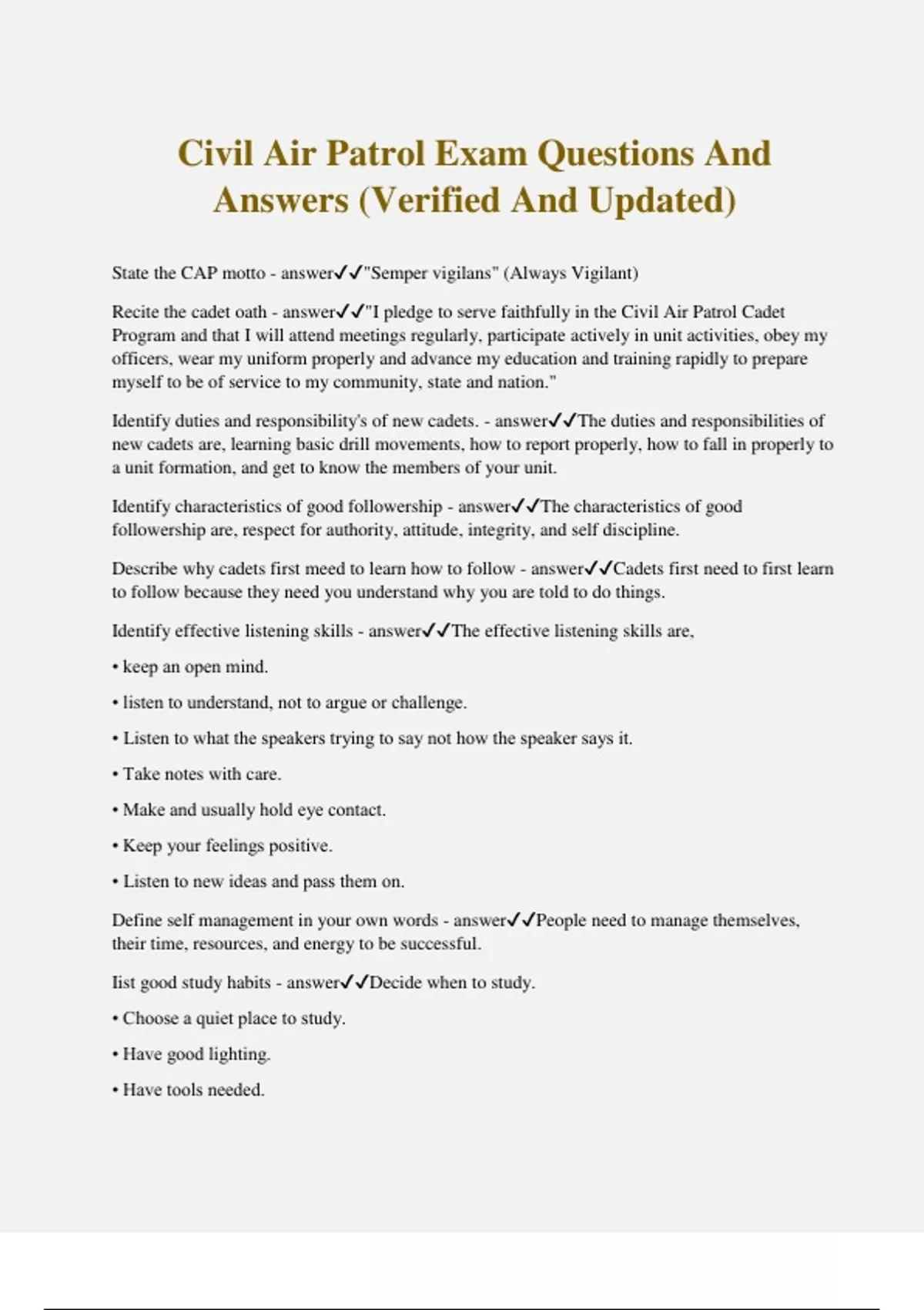 Civil Air Patrol Exam Questions And Answers (Verified And Updated ...