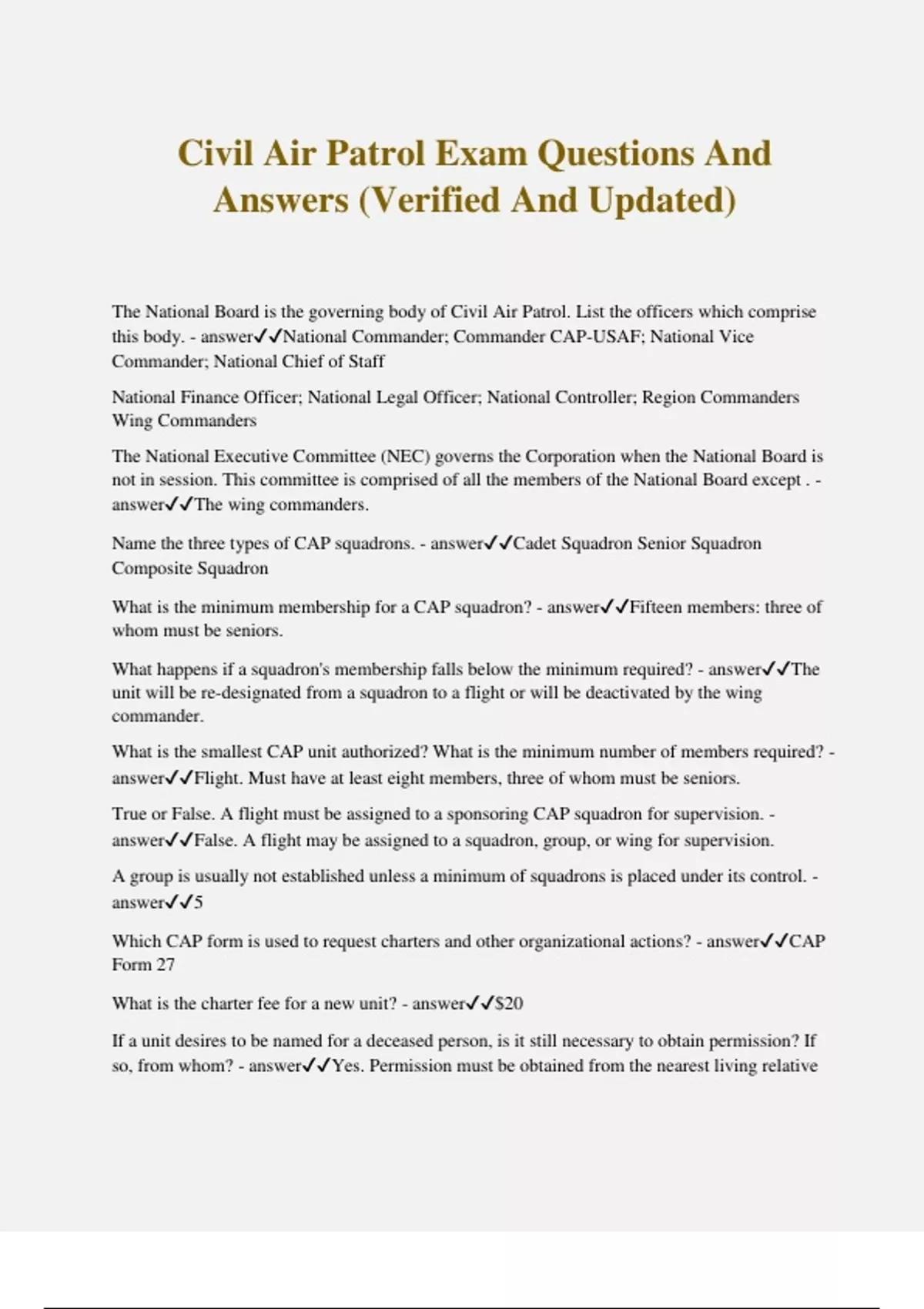 Civil Air Patrol Exam Questions And Answers (Verified And Updated ...