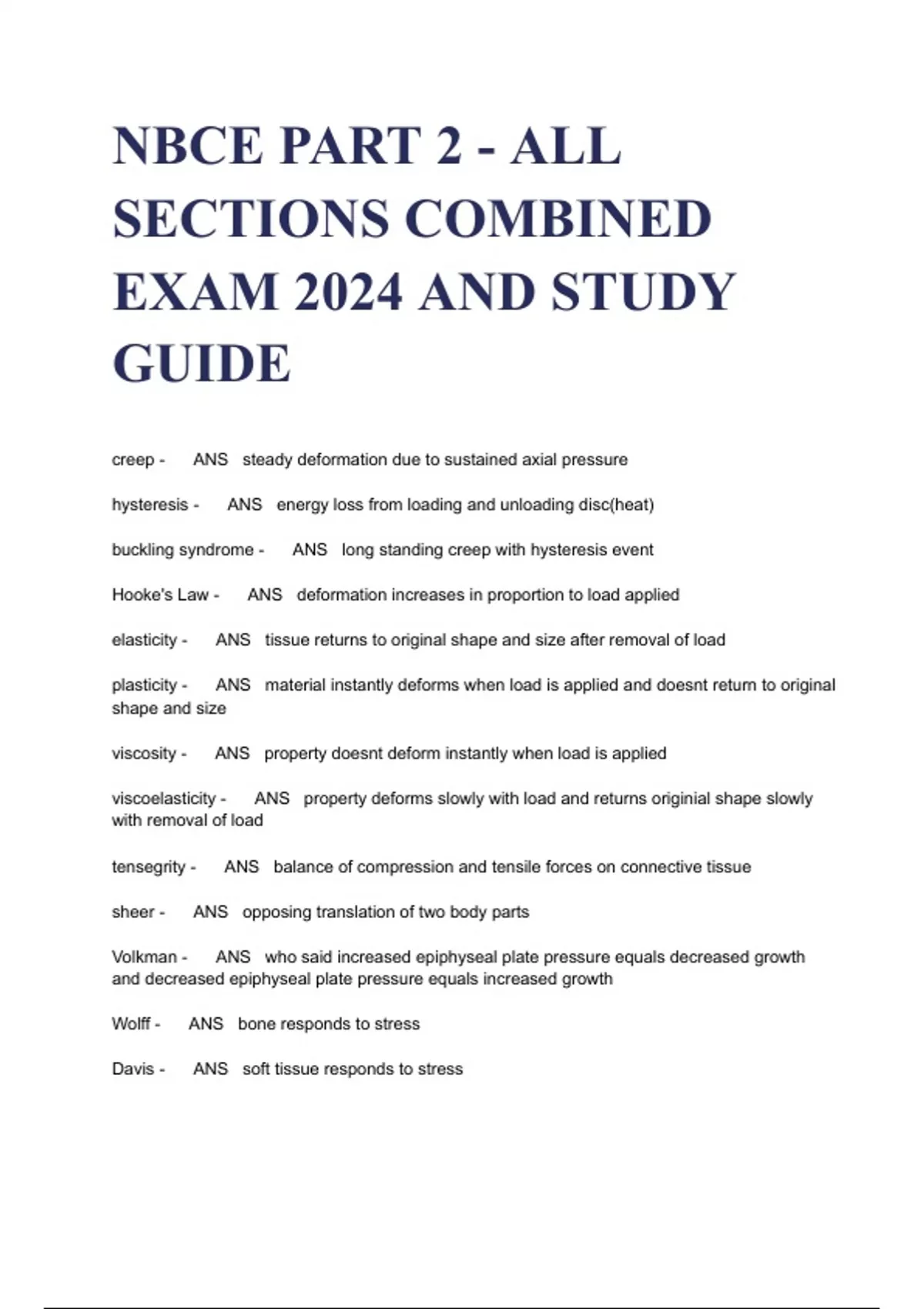 NBCE PART 2 - ALL SECTIONS COMBINED EXAM 2024 AND STUDY GUIDE - NBCE PART 2 - - Stuvia US