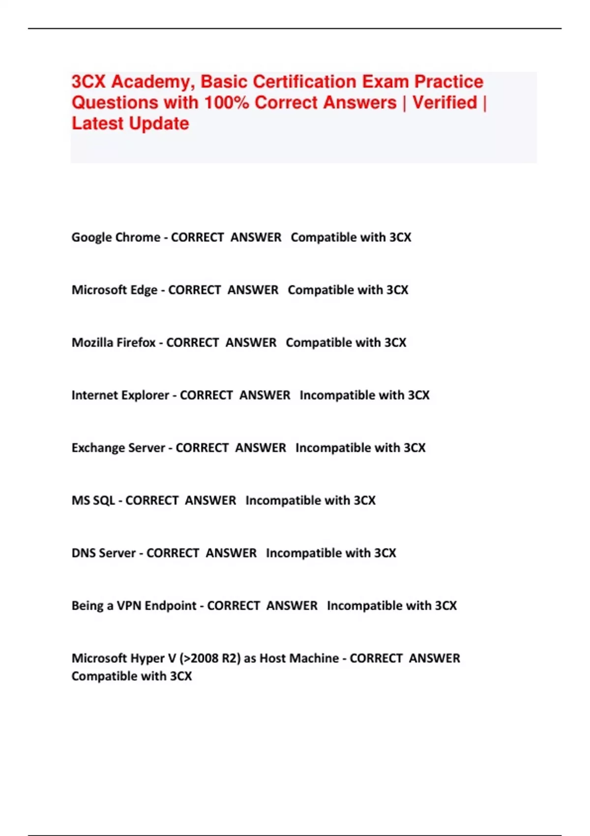 3CX Academy, Basic Certification Exam Practice Questions with 100% ...