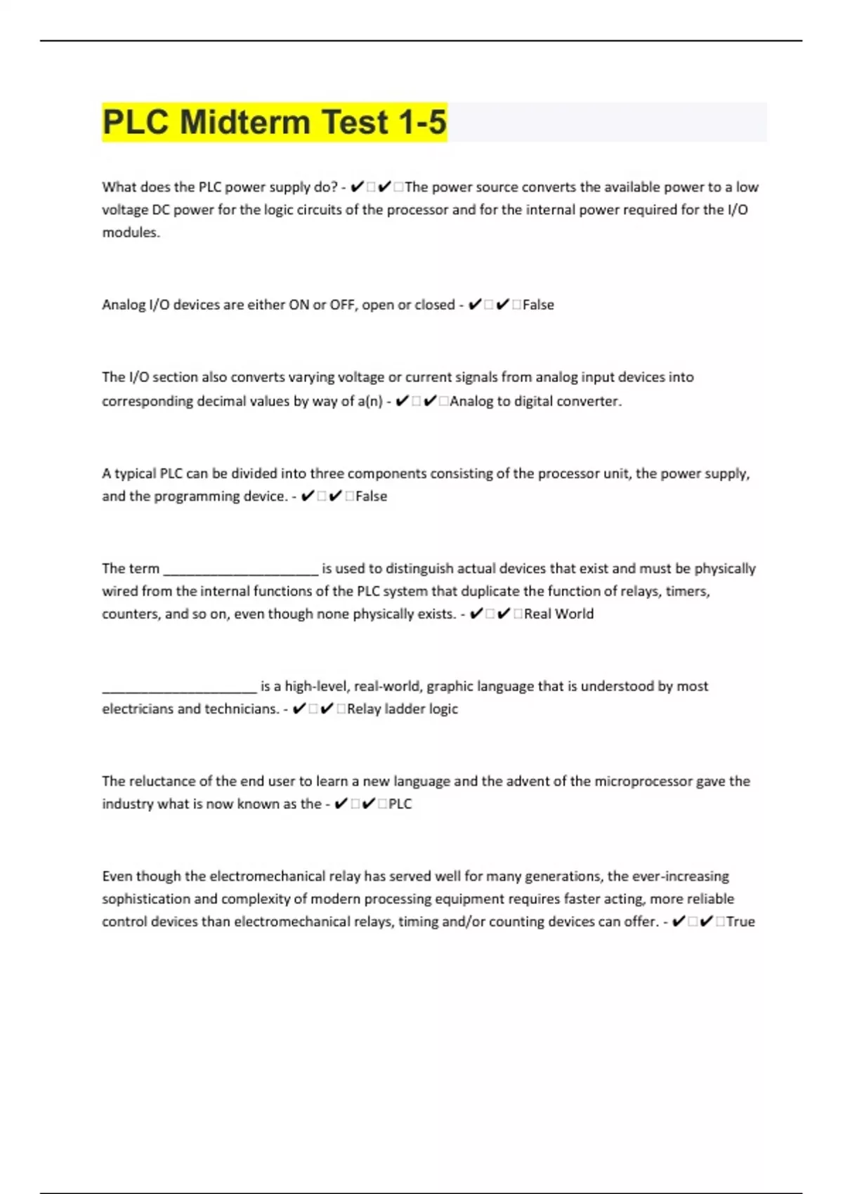PLC Midterm Test 1-5|75 Test Review (Comprehension Questions)With ...