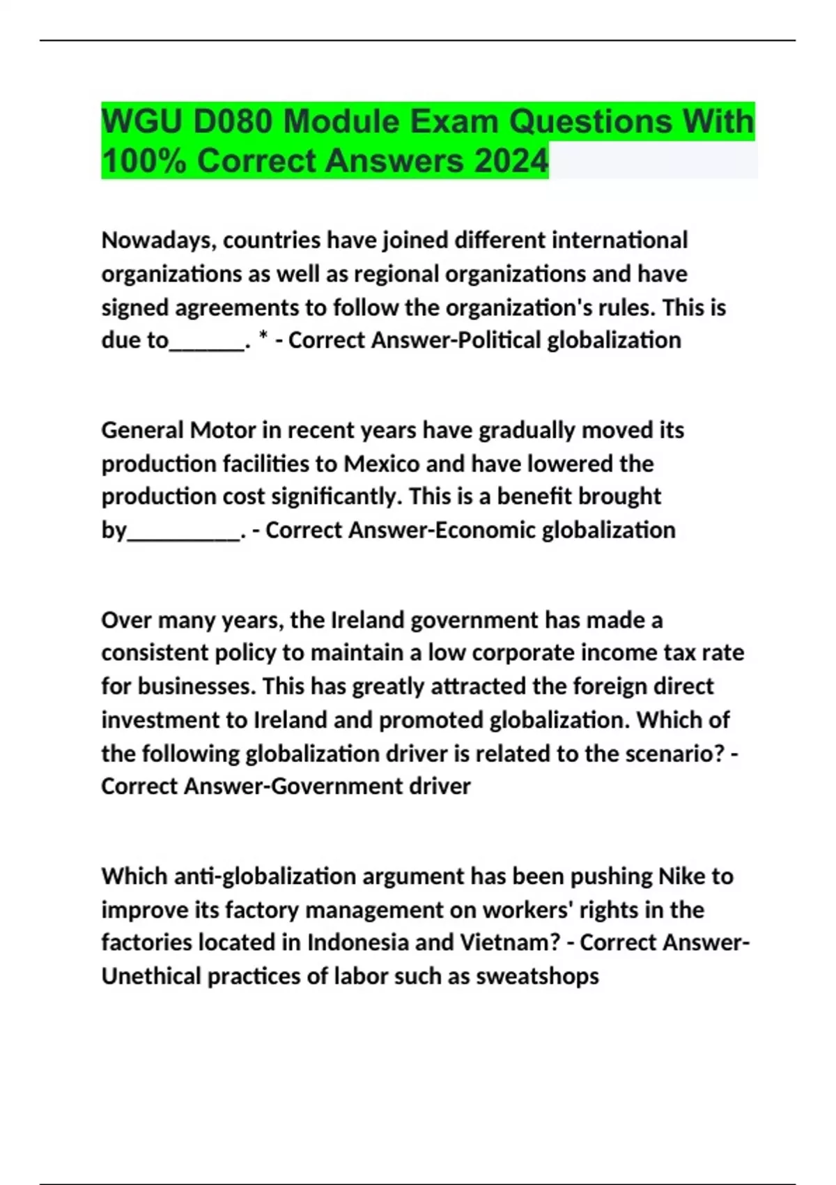 WGU D080 Module Exam Questions With 100% Correct Answers 2024 - WGU D080 - Stuvia US